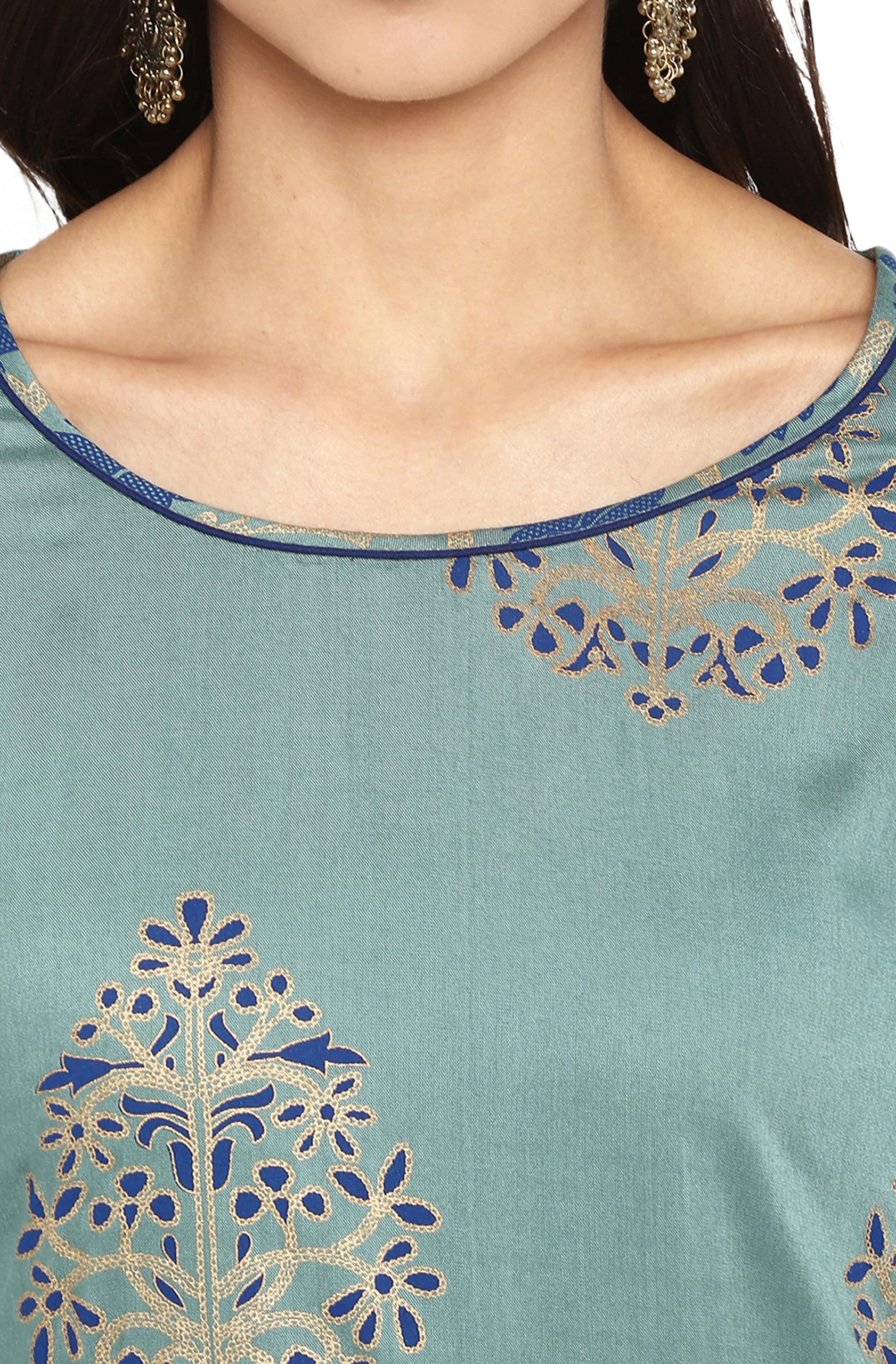 Janasya Indian Women's Tunic Tops Rayon Kurti Set for Women(SET094-KR-NP-S) Turquoise