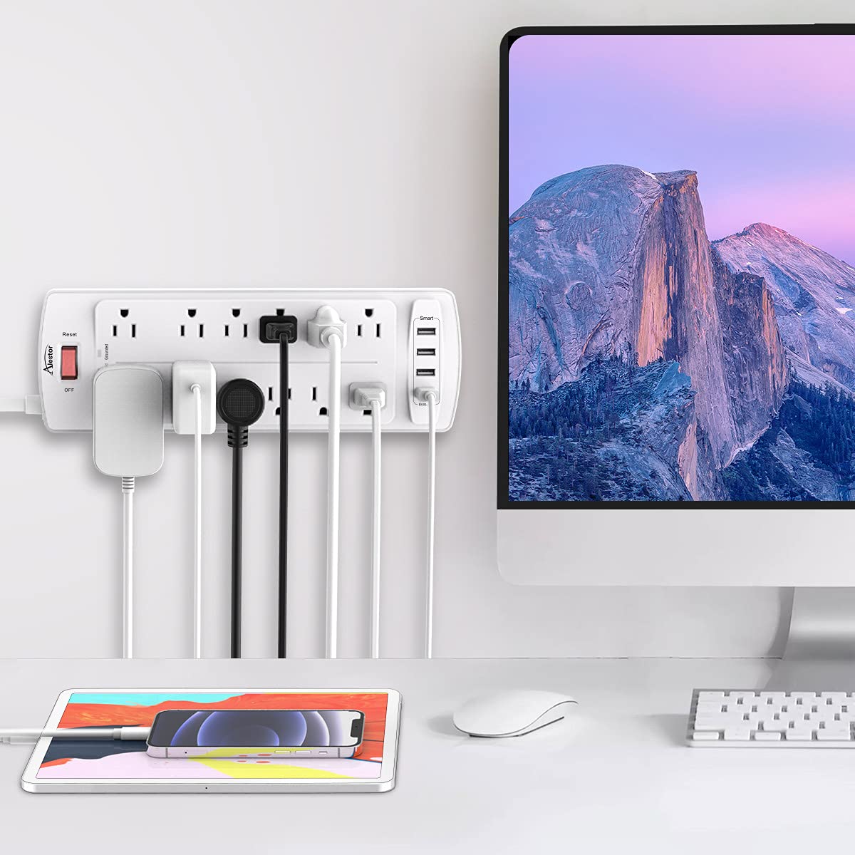 Power Strip,ALESTOR Surge Protector with 12 Outlets and 4 USB Ports, 6 Feet Extension Cord (1875W/15A) for for Home, Office, Dorm Essentials, 2700 Joules, ETL Listed (White)…