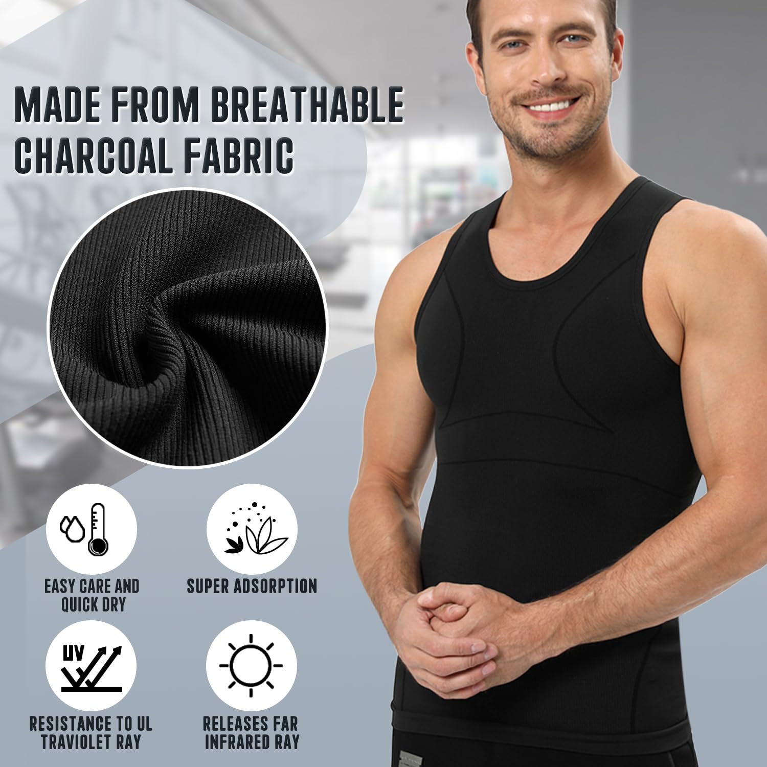 PODFAN Gynecomastia Compression Shirt for Men, Slimming Tank Top Undershirts, Mens Body Shaper Vest(Black,Large)