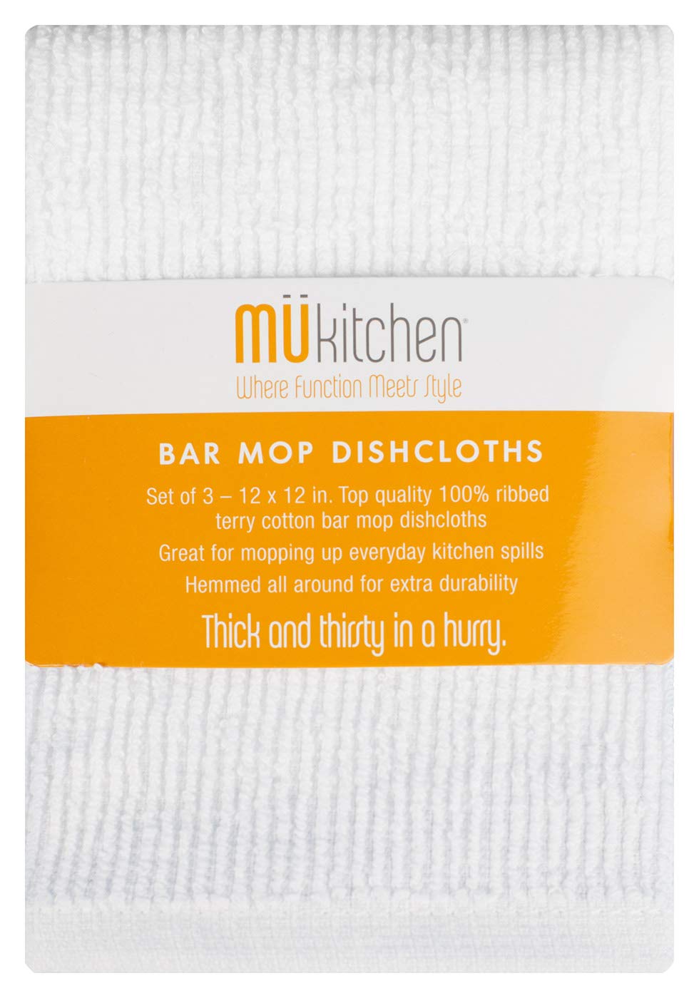 MUkitchen Cotton Bar Mop Dishcloth, 12 by 12-Inches, Set of 3, White
