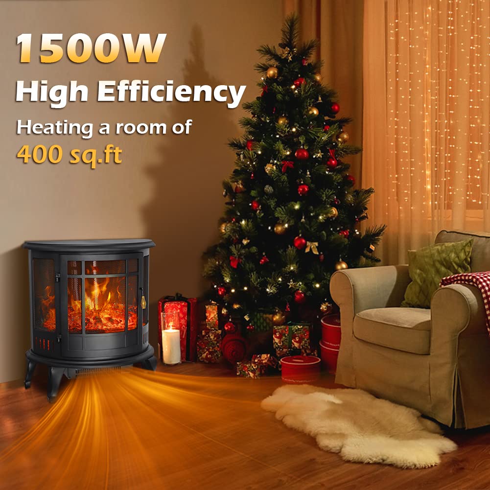 LifePlus Electric Fireplace, 25 Inch Fireplace Heater with Thermostat, Freestanding Fireplace Stove with Real & Adjustable Flame, Overheating Protection, 1500W Space Heater for Home Indoor Use