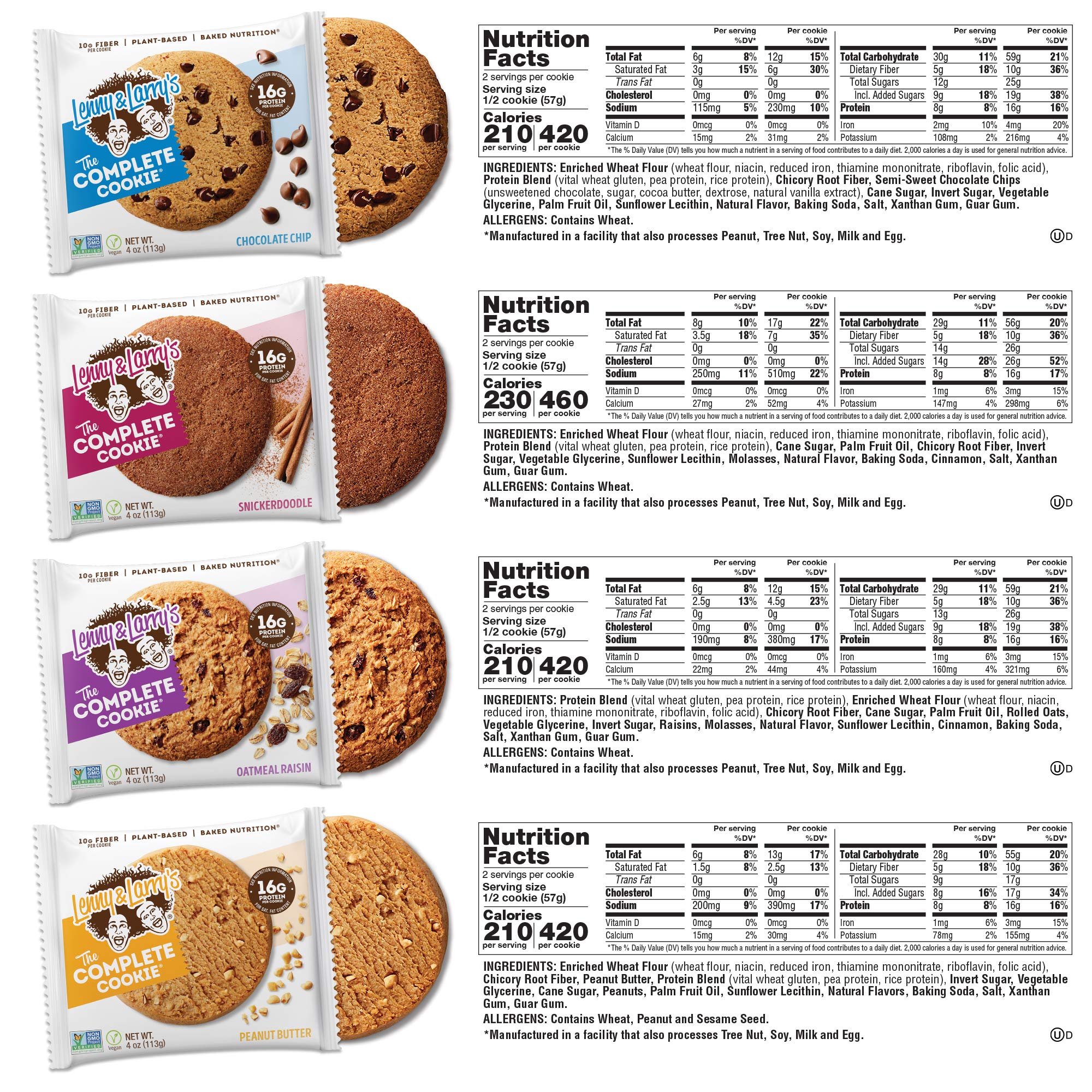 Lenny & Larry's The Complete Cookie, 8 Flavor Variety Pack, Soft Baked, 16g Plant Protein, Vegan, Non-GMO, 4 Ounce (Pack of 16)