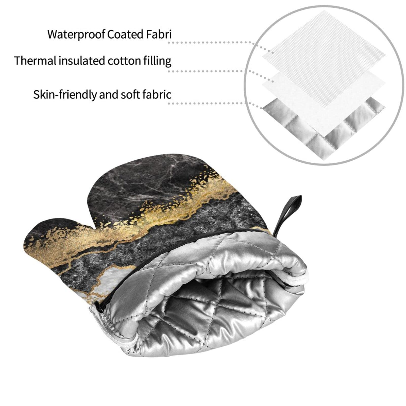 Marble Oven Mitts and Pot Holders 4pcs Sets,Funny Kitchen High Heat Resistant Oven Mitts,with Oven Gloves and Hot Pads Pot Holders for Baking Cooking BBQ Grilling