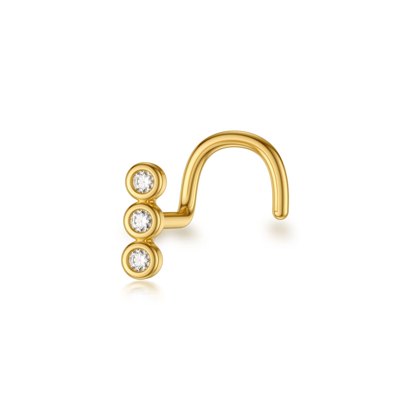 MRENITE Solid 14K Gold Nose Stud Ring Twist Screws 20 Gauge with CZ Real Gold Nose Piercing Jewelry Gift for Women Men Girl