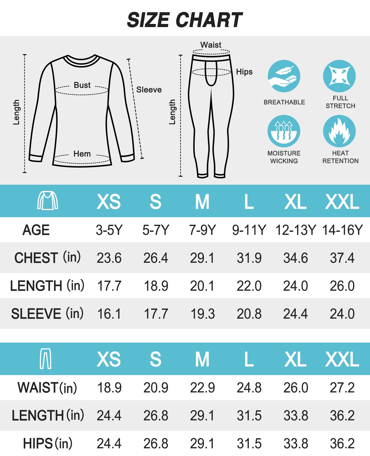 MRIGNT Thermal Underwear for Boys, Thermal Long Johns Set with Shirt & Pants, Fleece Lined Base Layer/Leggings/Bottoms Ski/Cooler Weather Light Grey