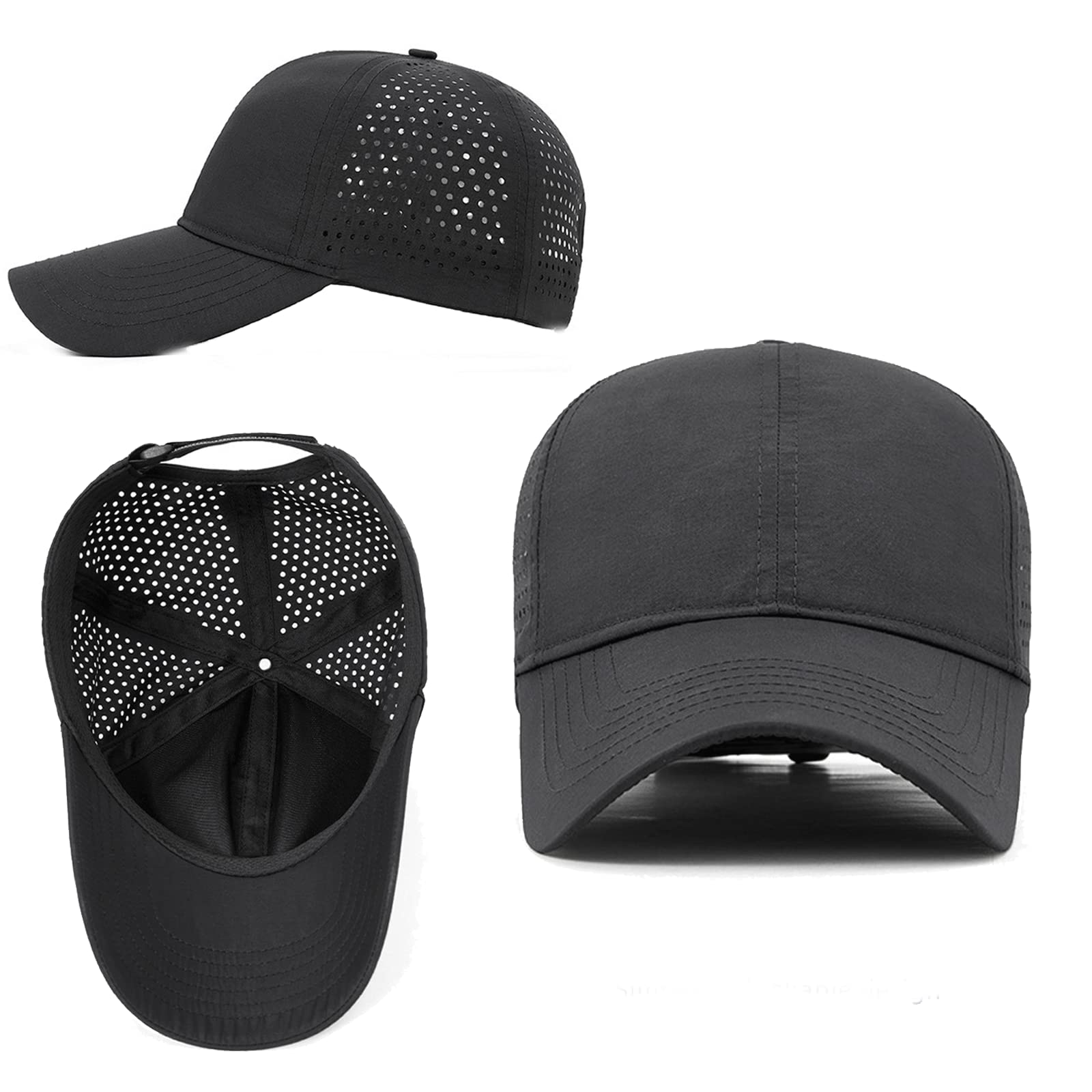 PoKids Men Quick Dry Hat Oversize XL Men Women Baseball Hat Lightweight Mesh Hat Running Outdoor Sport Cap(23.3"-25.5") Black