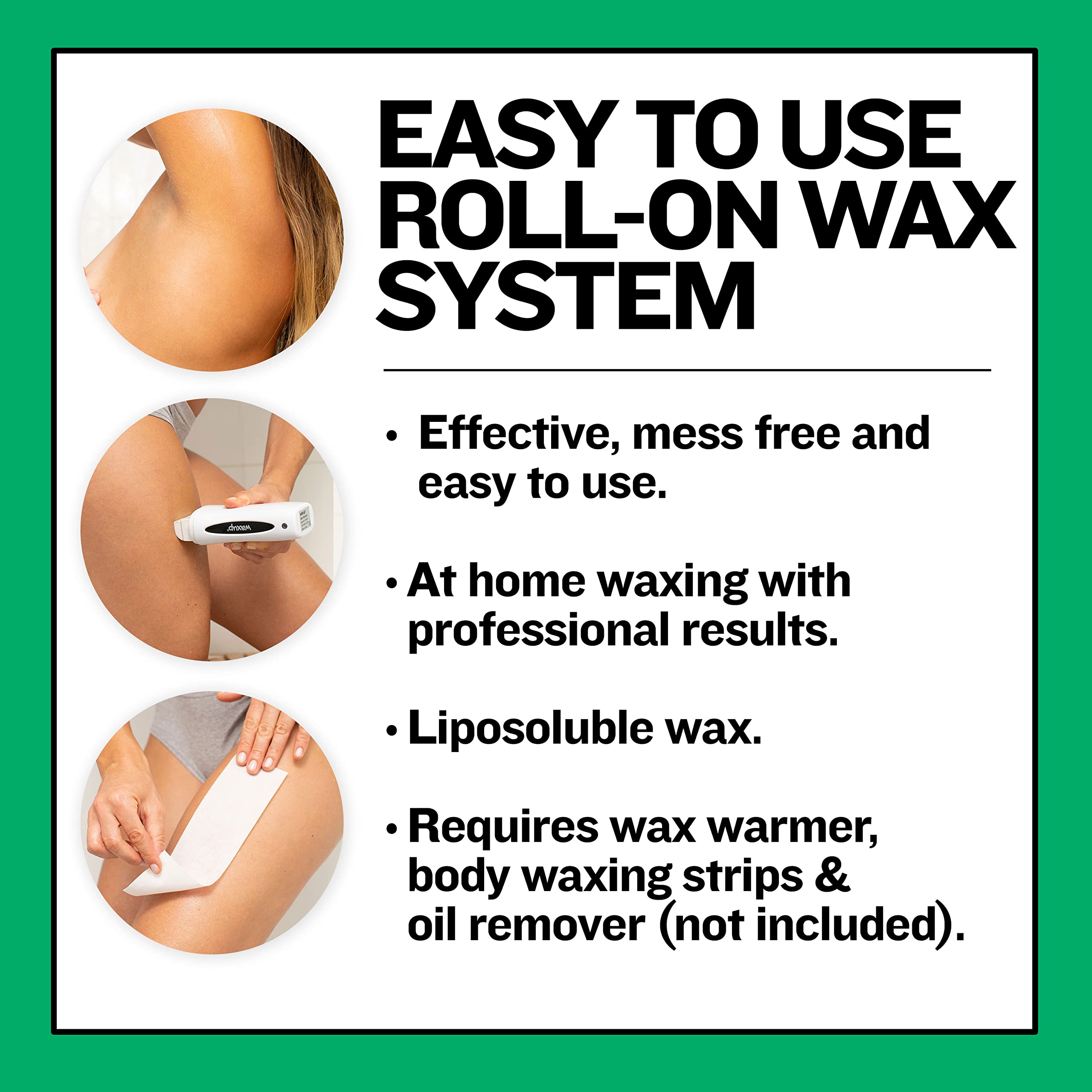 waxup Aloe Vera Roller Kit - Roll On Wax Heater, 4 Cartridges, 100 Strips, and Waxing Oil