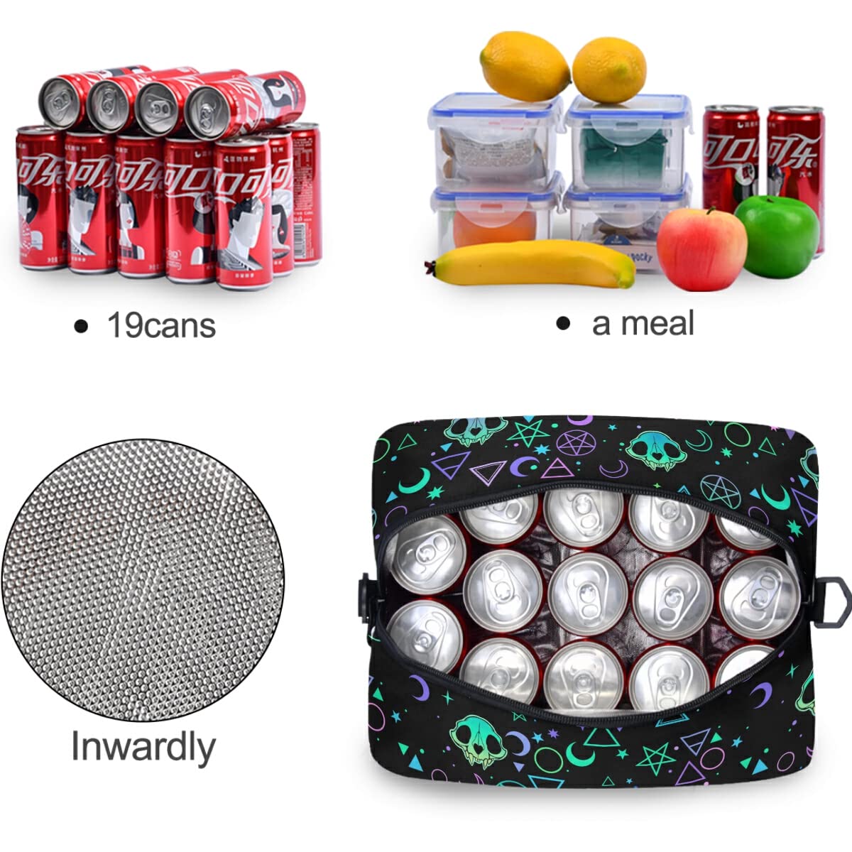 MNSRUU Insulated Lunch Bag Magic Skulls Lunch Bag Women Lunch Tote Men Lunch Cooler Bag Reusable Leakproof Lunch Box For Work School
