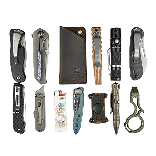 VIPERAED PJ11 Leather EDC Pocket Slip for Folding Knife, Mini Knife/Flashlight/Multitool and Other EDC Gear Leather Holster, Small Leather Utility Knife Sheath for Belt(Brown)