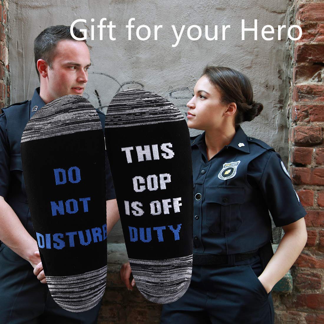 LEVLO Cop Off Duty Socks Police Officer Gift Do Not Disturb This Cop is Off Duty Socks Cop Gift for Men Policemen Socks (2 Pairs/Set)