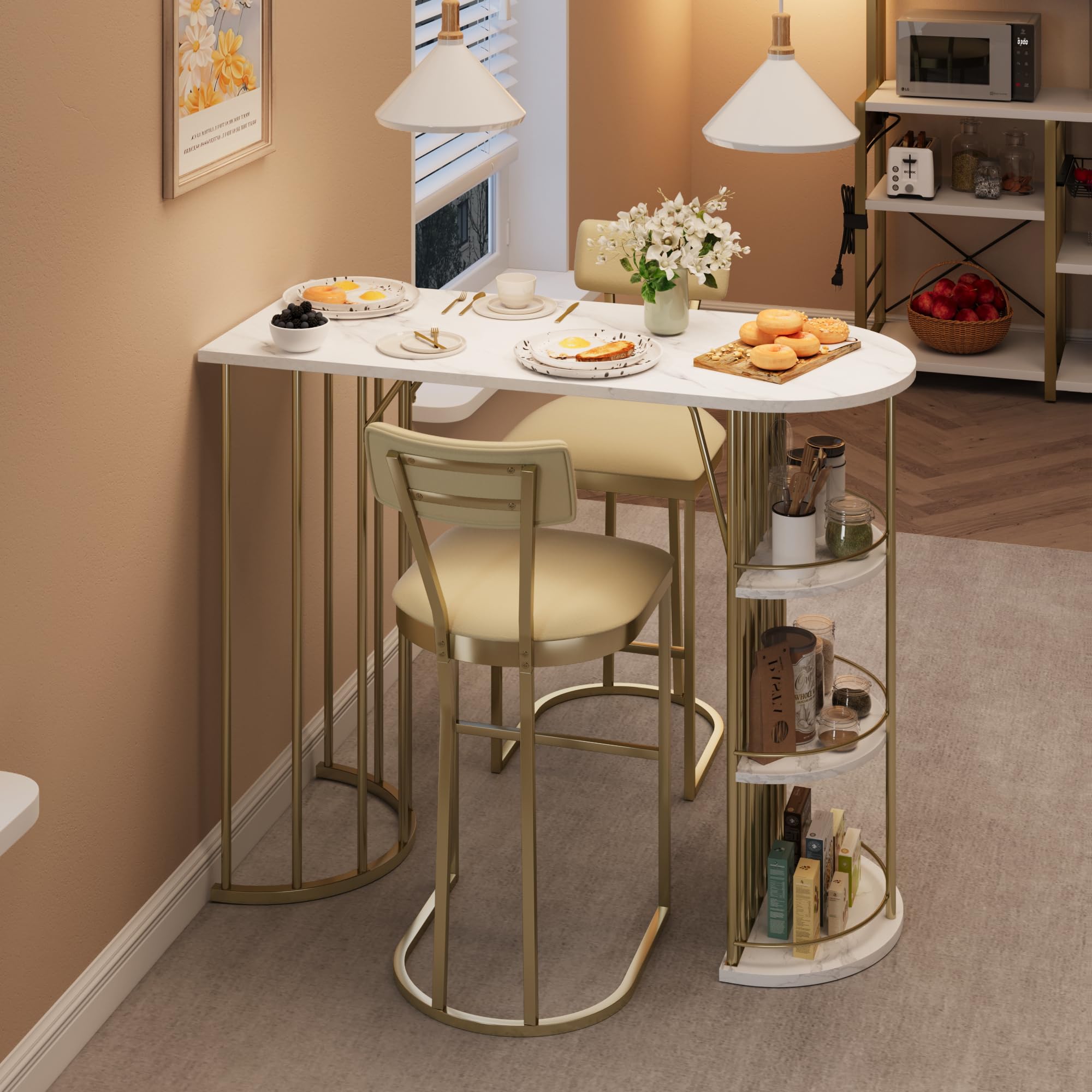 IDEALHOUSE 43" Pub Bar Table with 3 Storage Shelf- Counter Height Breakfast Table for Apartment Small Spaces, Kitchen Dining Room Accent Furniture, Easy Assembly