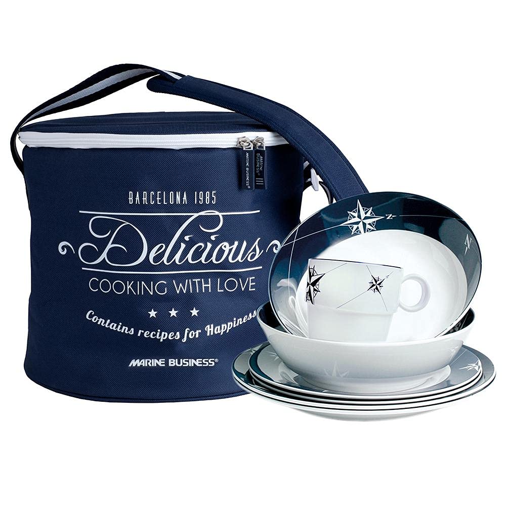 Marine Business 15147 Northwind Tableware Set and Basket - Round, 17-Piece, Blue