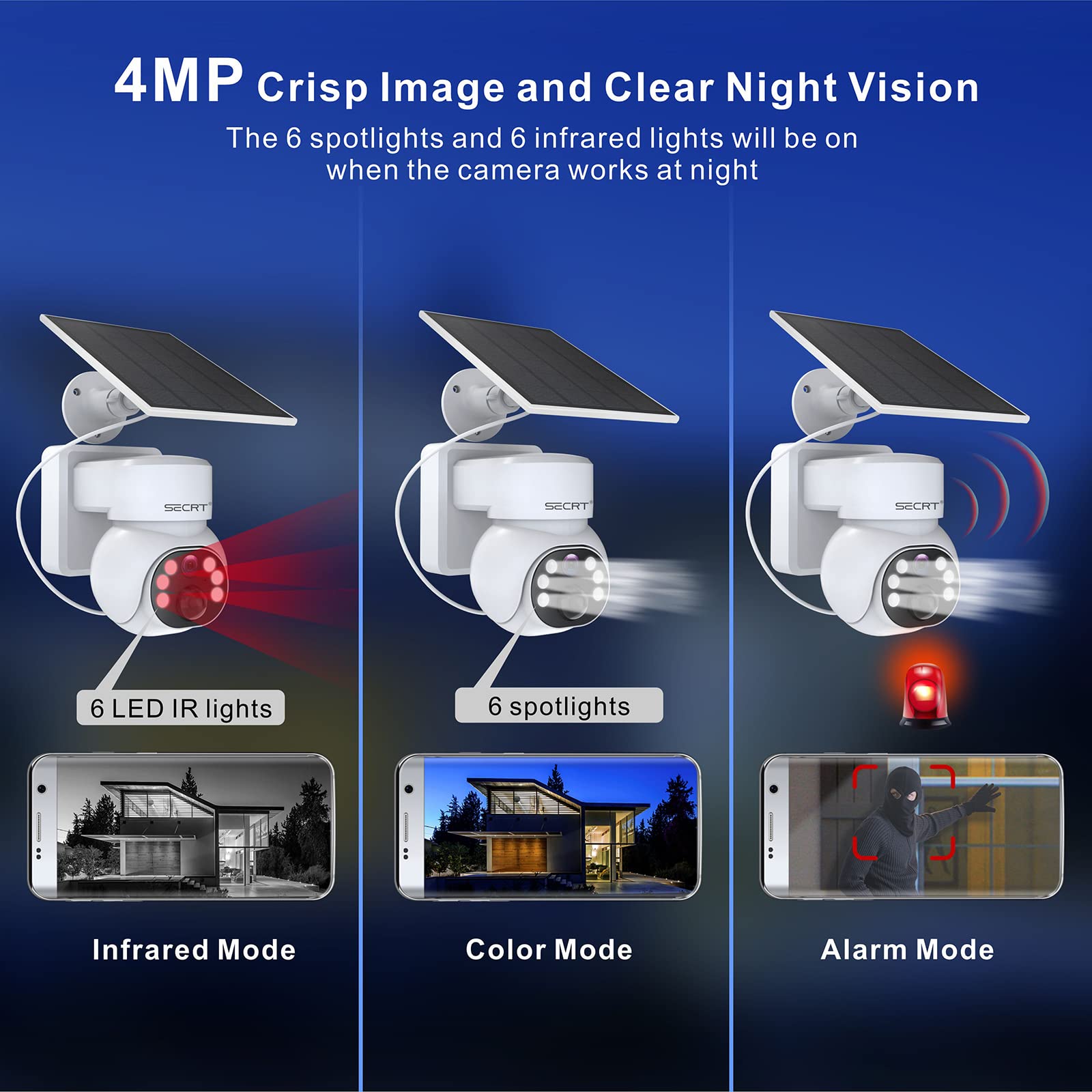 SECRT 3G/4G LTE Outdoor Cameras Wireless, Solar Powered Home Security Cameras with SIM Card, No WiFi, 4MP Night Vision, Pan Tilt 355°View Spotlight, PIR Motion Sensor, 2 Way Talk