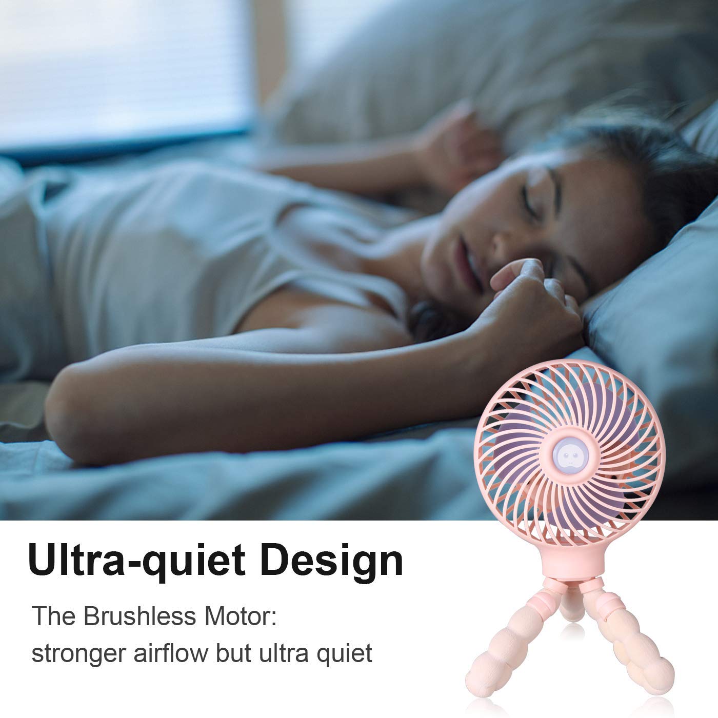 Leipple Mini Handheld Stroller Fan,Personal Portable Clip-on Desk Fan with Flexible Tripod,Rechargeable USB Fan Adjustable 3 Speeds for Camping Car Seat Crib Bike Treadmill Gym (Pink)