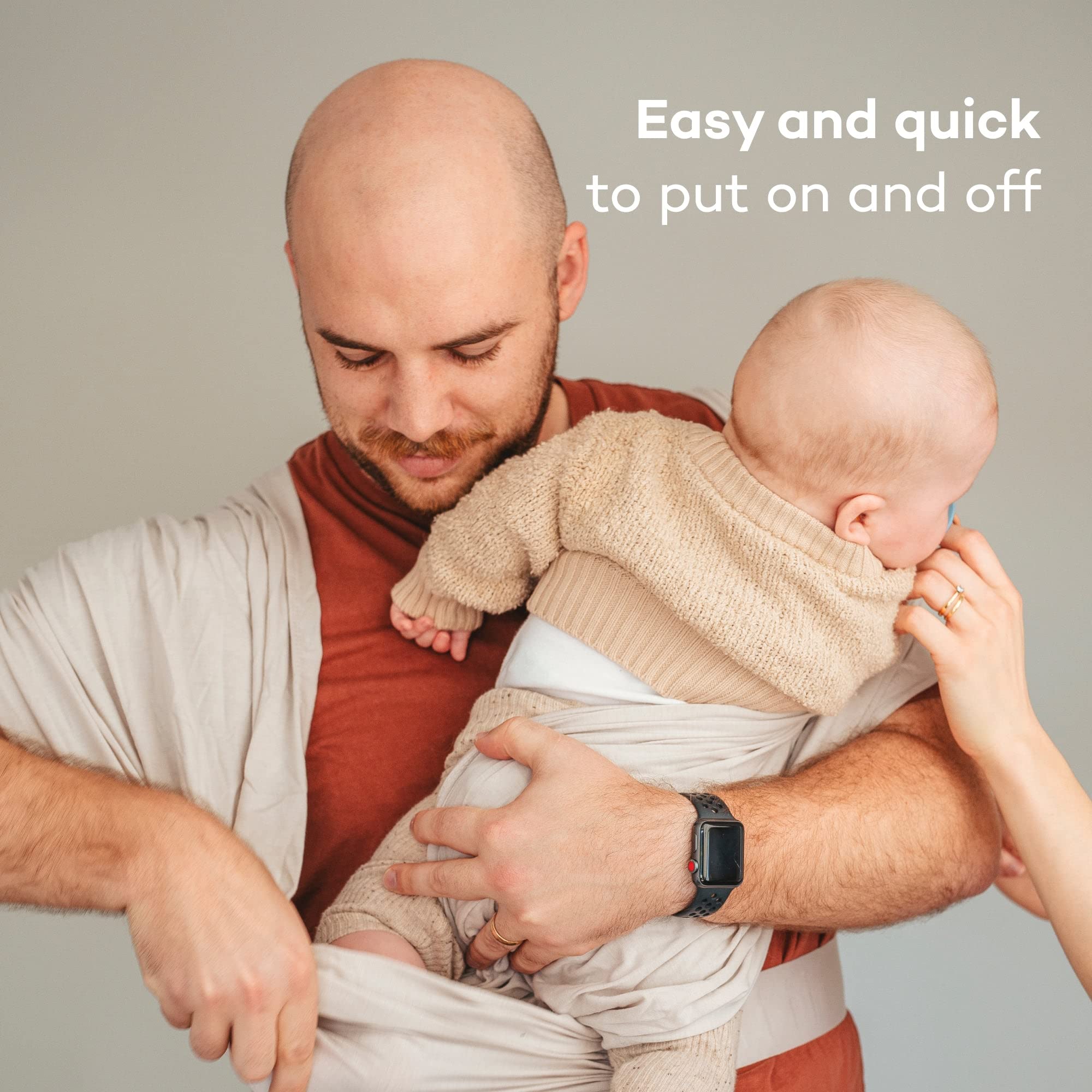 Konny Baby Carrier Elastech Luxury Carrier Wrap, Easy to Wear Baby Wrap Carrier, Perfect Essentials Cloths for Newborn Babies up to 44 lbs, (Charcoal, L)