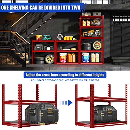 REIBII Garage Shelving Heavy Duty 72" Garage Storage Shelves 5 Tier Adjustable Heavy Duty Shelving 1750LBS Metal Storage Shelving Unit for Basement Garage Storage Rack 72"H x 16.8"D x 31.8"W Red Black