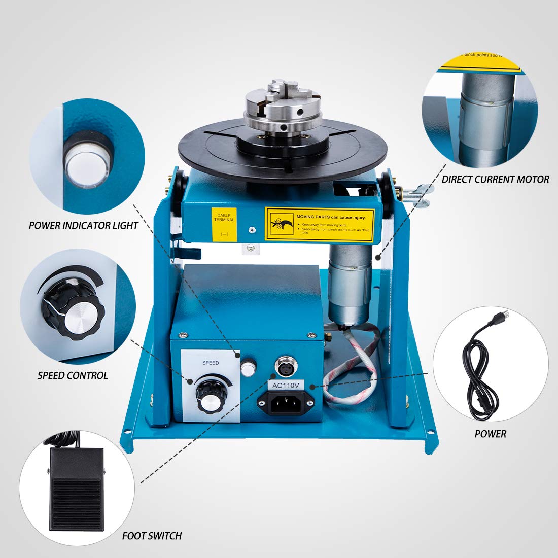 TFCFL Turntable Table, DC24V 20W Rotary Welding Positioner Turntable Table High Positioning Accuracy Suitable for Cutting, Grinding, Assembly, Testing and Other Seam Welding (10KG)