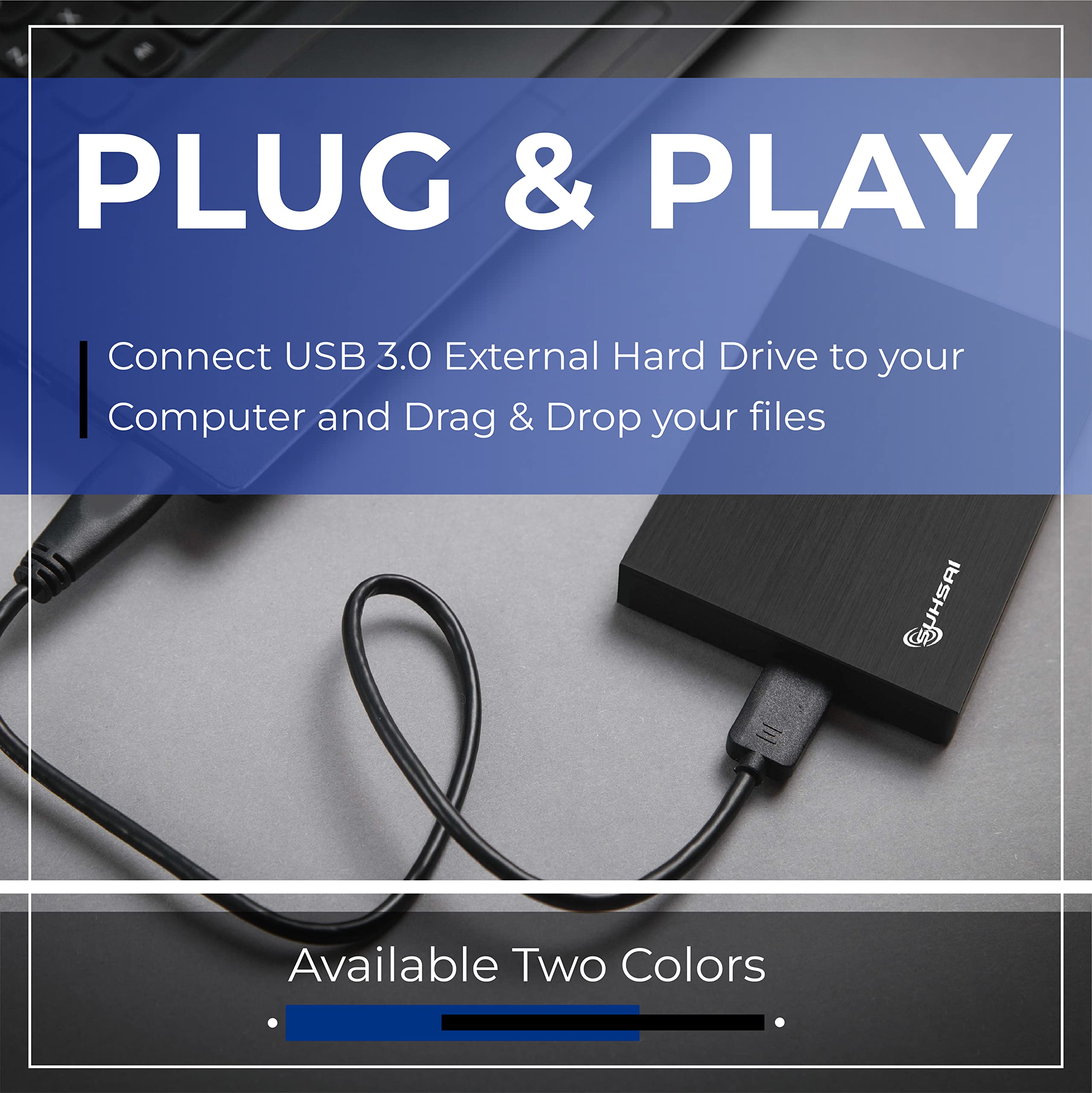 SUHSAI External Hard Drive 500GB Pocket Size Portable Hard Disk, USB 3.0 Storage & Backup External harddrive and Memory Expansion HDD for Laptop, Mac, Desktop, Gaming Console, Xbox Storage (Blue)