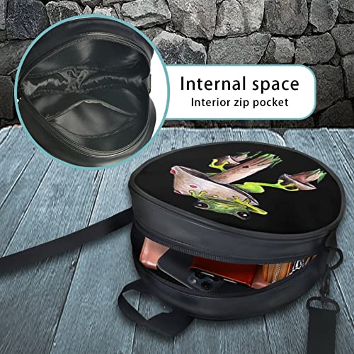 Poceacles Frog Round Crossbody Bag Purse Clutch for Women Cute Circle Purses Trendy Shoulder Handbag with Adjustable Shoulder Strap Leather Tote Knapsack