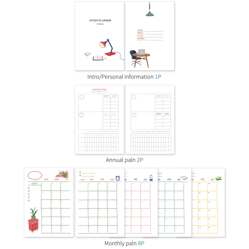 Monolike Ordinary days 4 Month Study Planner, School bag - Academic Planner, Weekly & Monthly Planner, Study plan