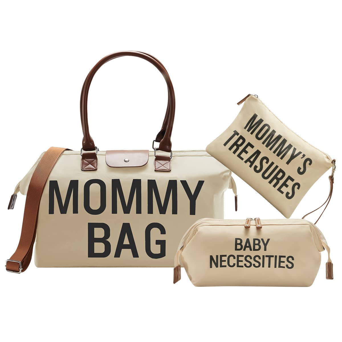 SEEDNUR Diaper Bag Tote with 2 Organizer Pouches, Large Capacity Mommy Bag for Hospital and Weekender Travel (Beige)