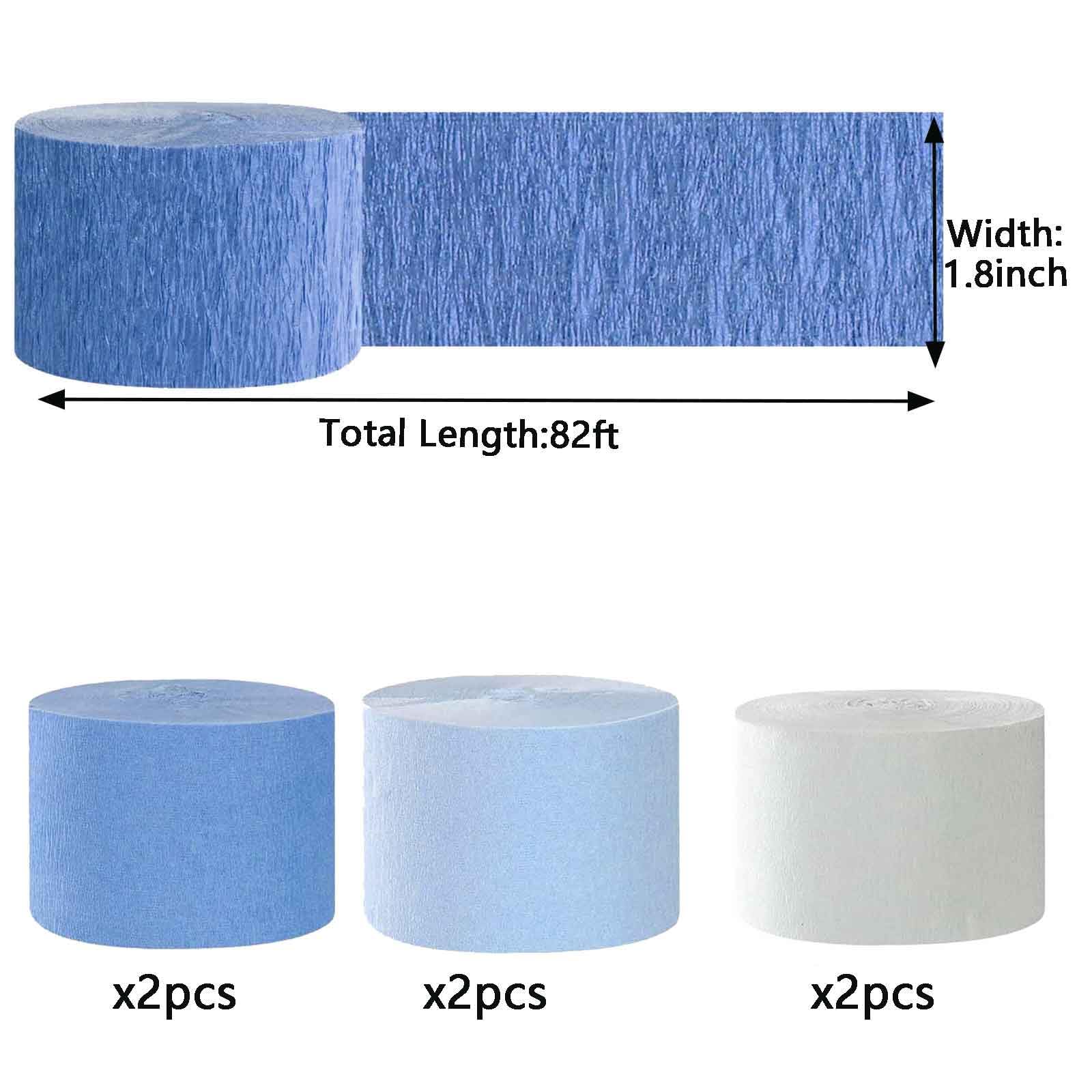 We Moment Dusty Blue Light Blue White Crepe Paper Streamers 1.8 Inch Widening 6 Rolls,Dusty Blue Light Blue White Streamer 82 feet per roll for Birthday Baby Shower Wedding Party Decorations