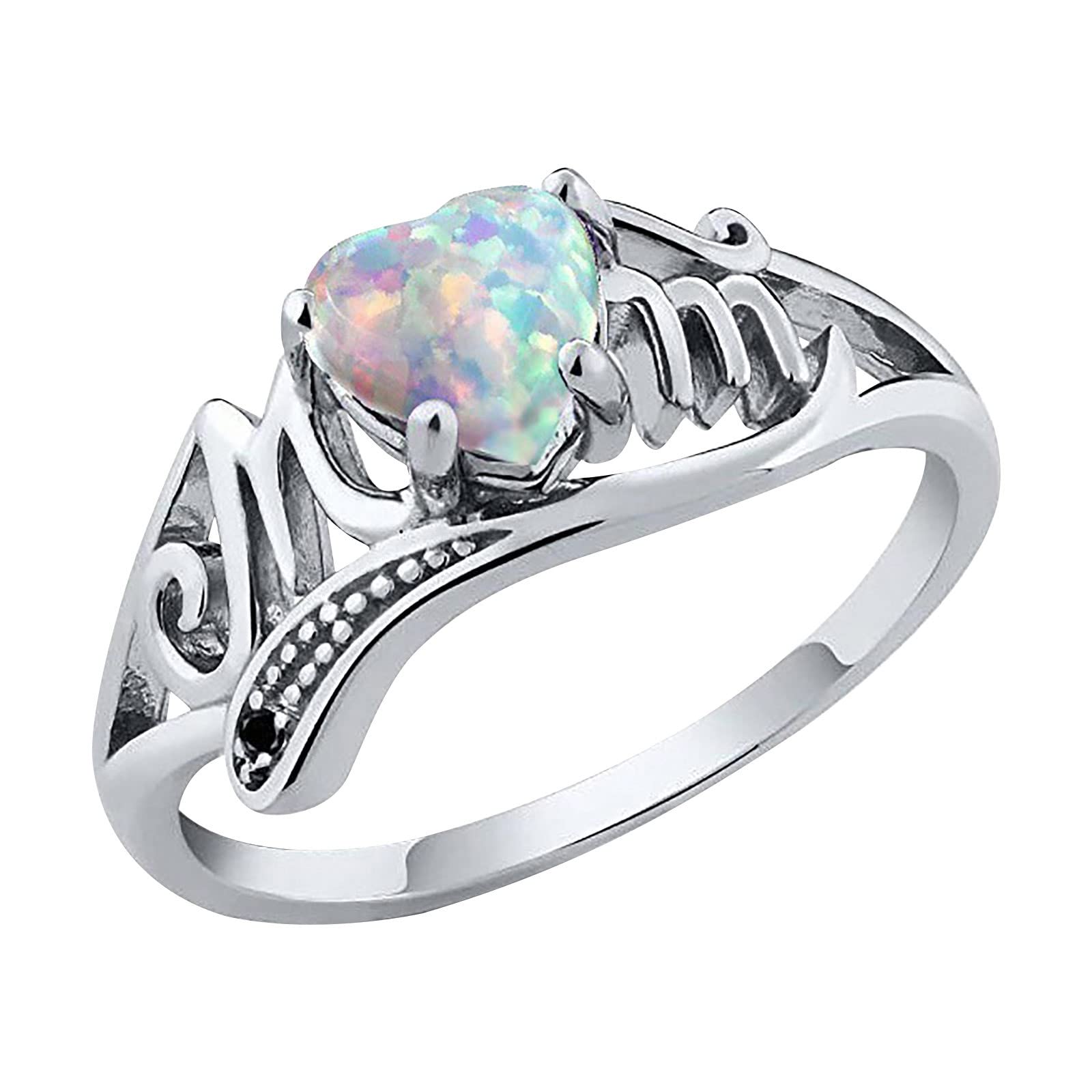 Mother Birthstone Ring Opal Heart Letter Ring Stainless Steel Diamond Ring Band Statement Ring Jewelry For Mom Grandmother