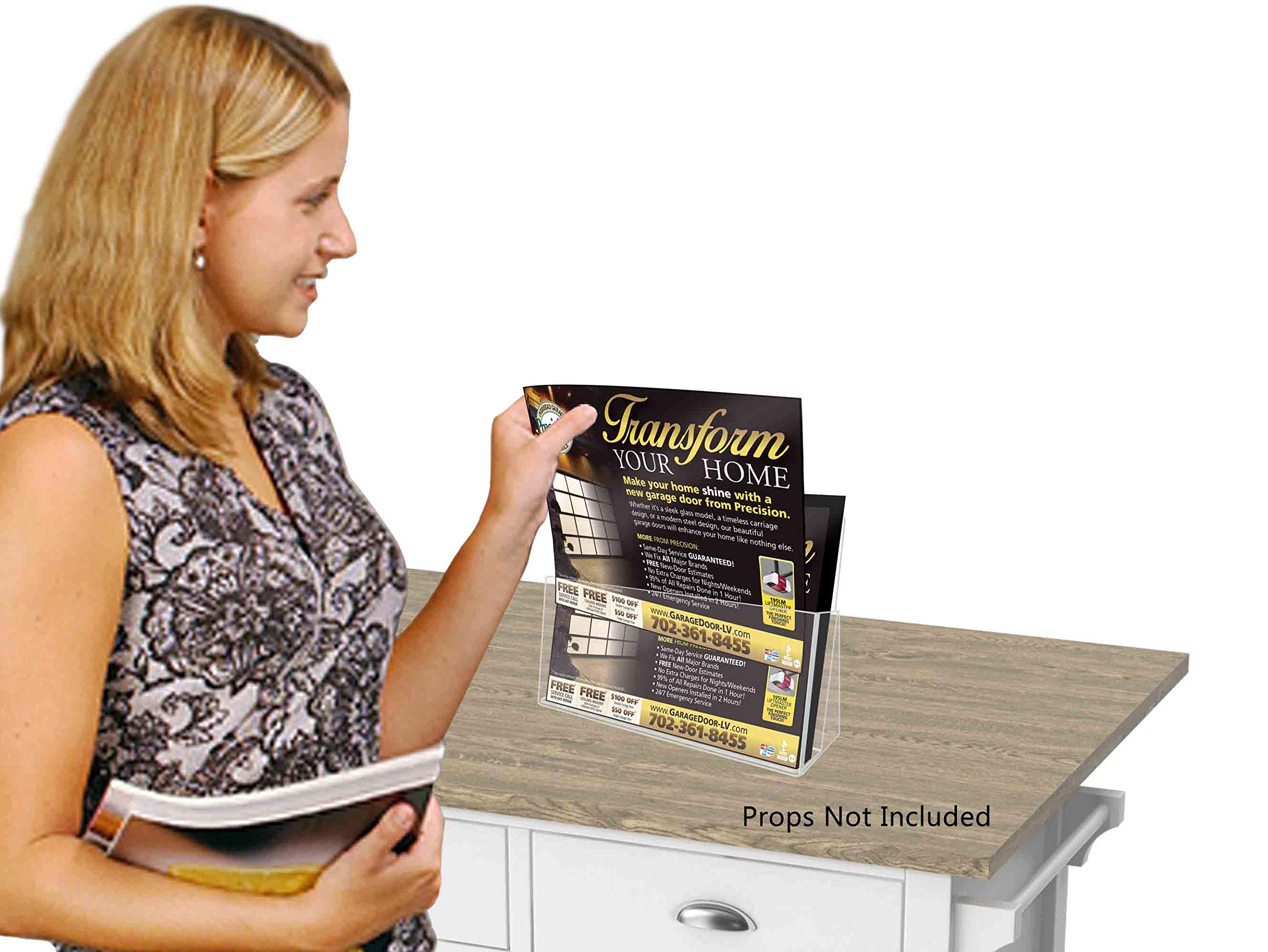 Marketing Holders 2 Pack Brochure Holder 11" Horizontal Counter Display Printed Material Bin Magazines See Through Transparent Caddy for Businesses and Doctors Offices