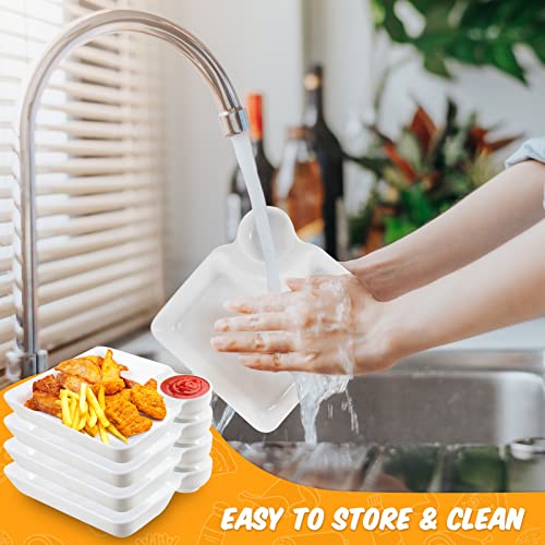 Mumufy 8 Pcs Chip and Dip Serving Set Serving Dishes Plastic Serving Platter Dumpling Plate with Sauce Compartment Japanese Plates Small Dip Tray for Sushi Taco Salsa Snack Food (White)