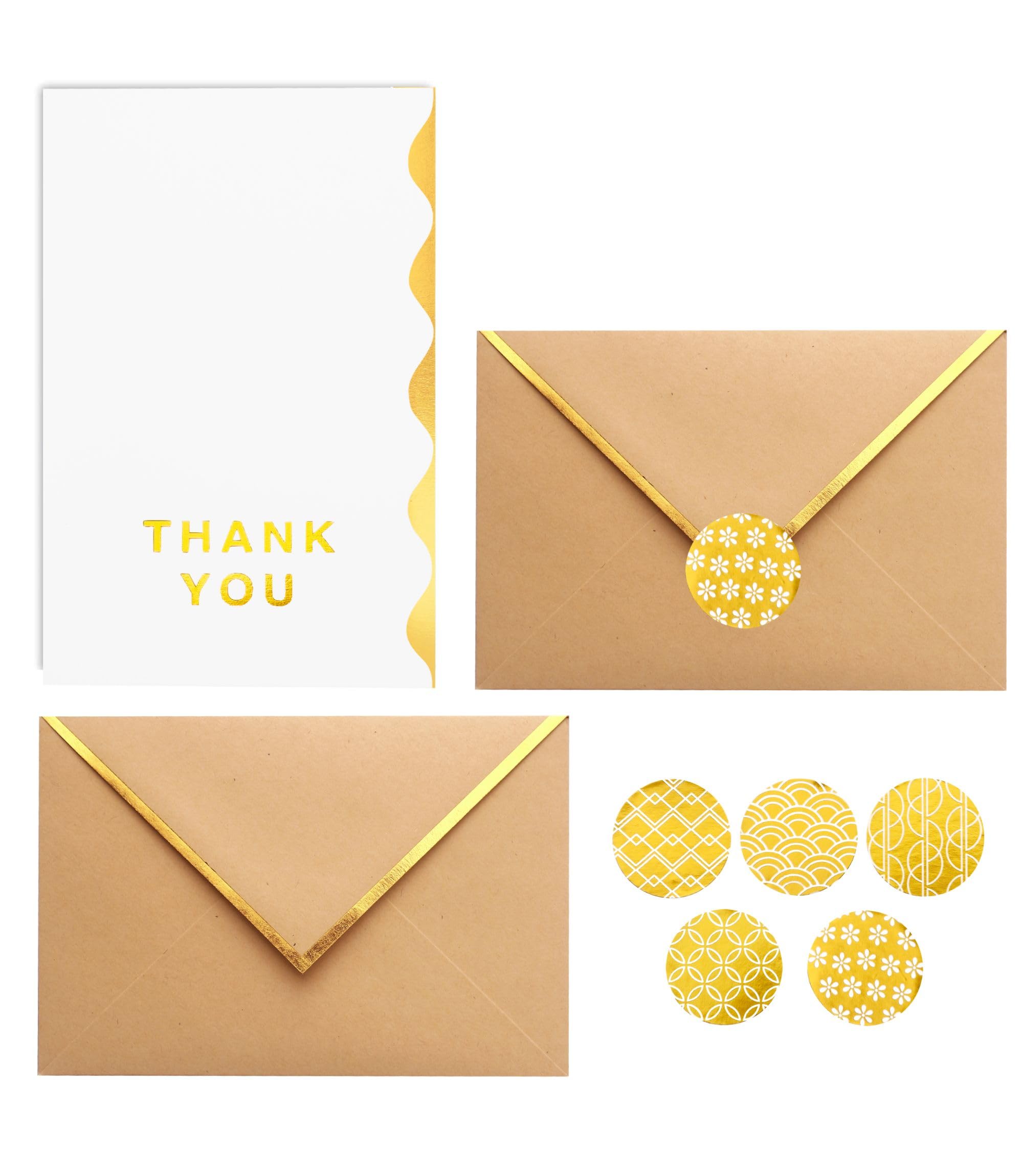 Winoo Design Luxury Thank You Cards with Envelopes - 20PK Gold Thank You Notes 4x6 Inches Baby Shower Thank You Cards Wedding Thank You Cards Small Business Graduation Funeral Bridal Shower