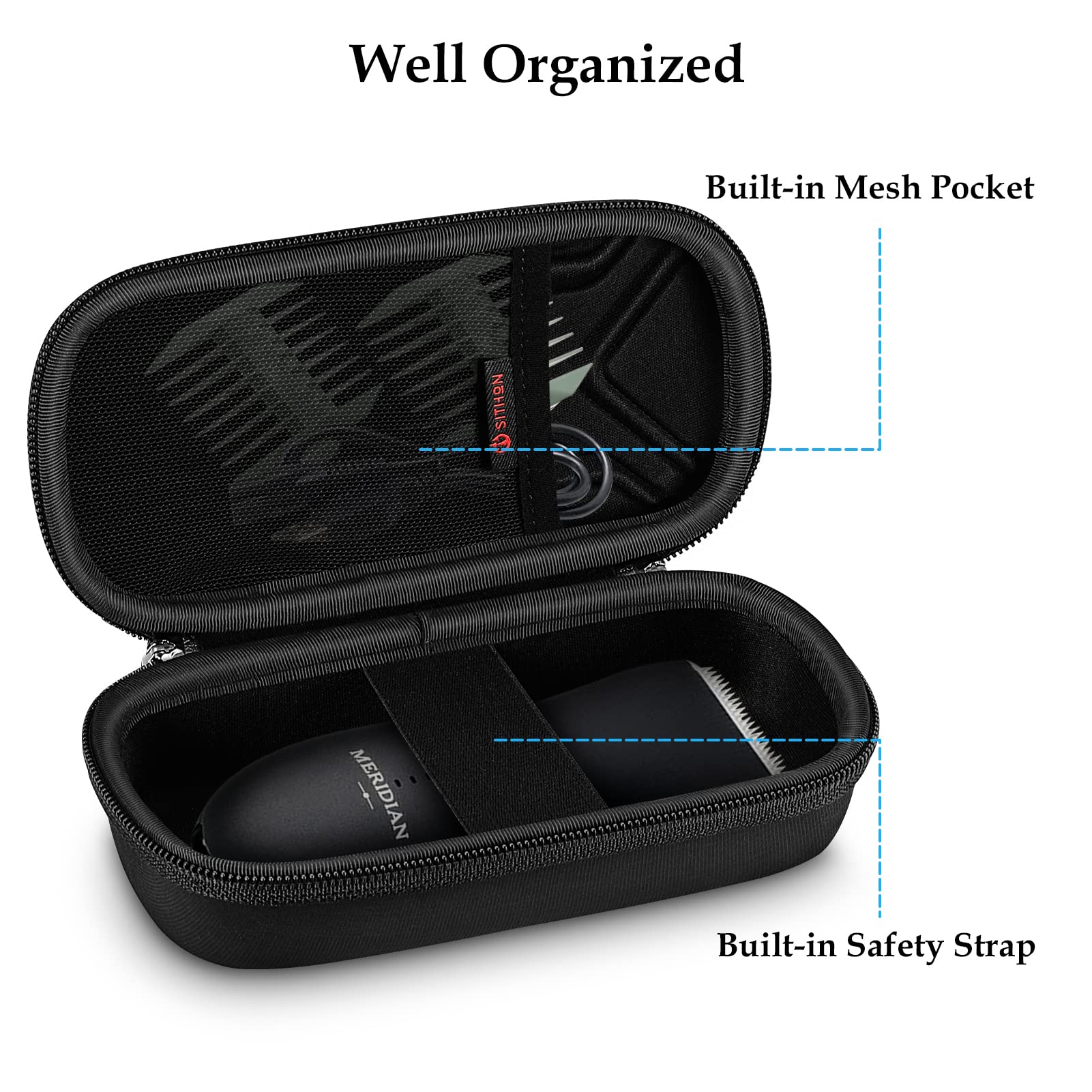 SITHON Hard Shell Travel Case Compatible with Meridian Shaver Electric Groin Body Trimmer, Shockproof Storage Carrying Case with Carabiner and Handle for Meridian Trimmers and Accessories, Case Only
