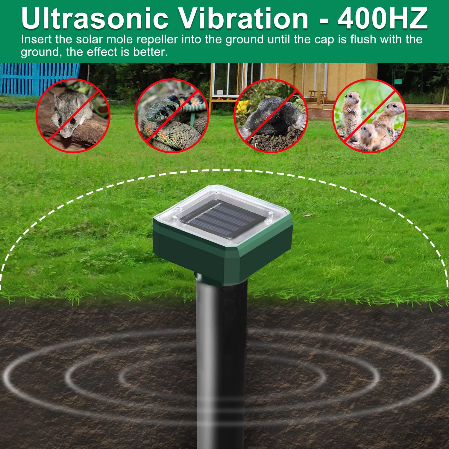 Mole Repellent Solar Powered, 10 Pack Solar Mole Repellent Ultrasonic for Vole, Snakes, Gopher, Waterproof Sonic Mole Deterrent Spikes,Snake Gopher Vole Repellent for Garden and Yard