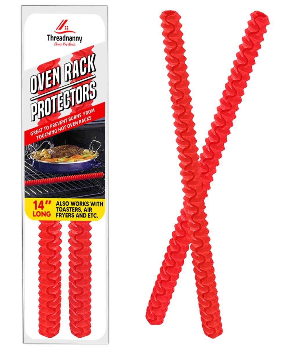 Silicone Oven Rack Shields Guards - Heat Resistant Oven Protector Oven guards for racks side heat shield for toaster oven Protect Against Burns and Scars | 14 Inches Long (Red)