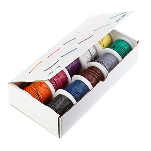 Remington Industries 18UL1007SLDKIT10COLOR100 18 AWG Gauge Solid Hook Up Wire Kit, 100 feet Length Each, 10 Colors, 0.0403" Diameter, UL1007, 300 Volts