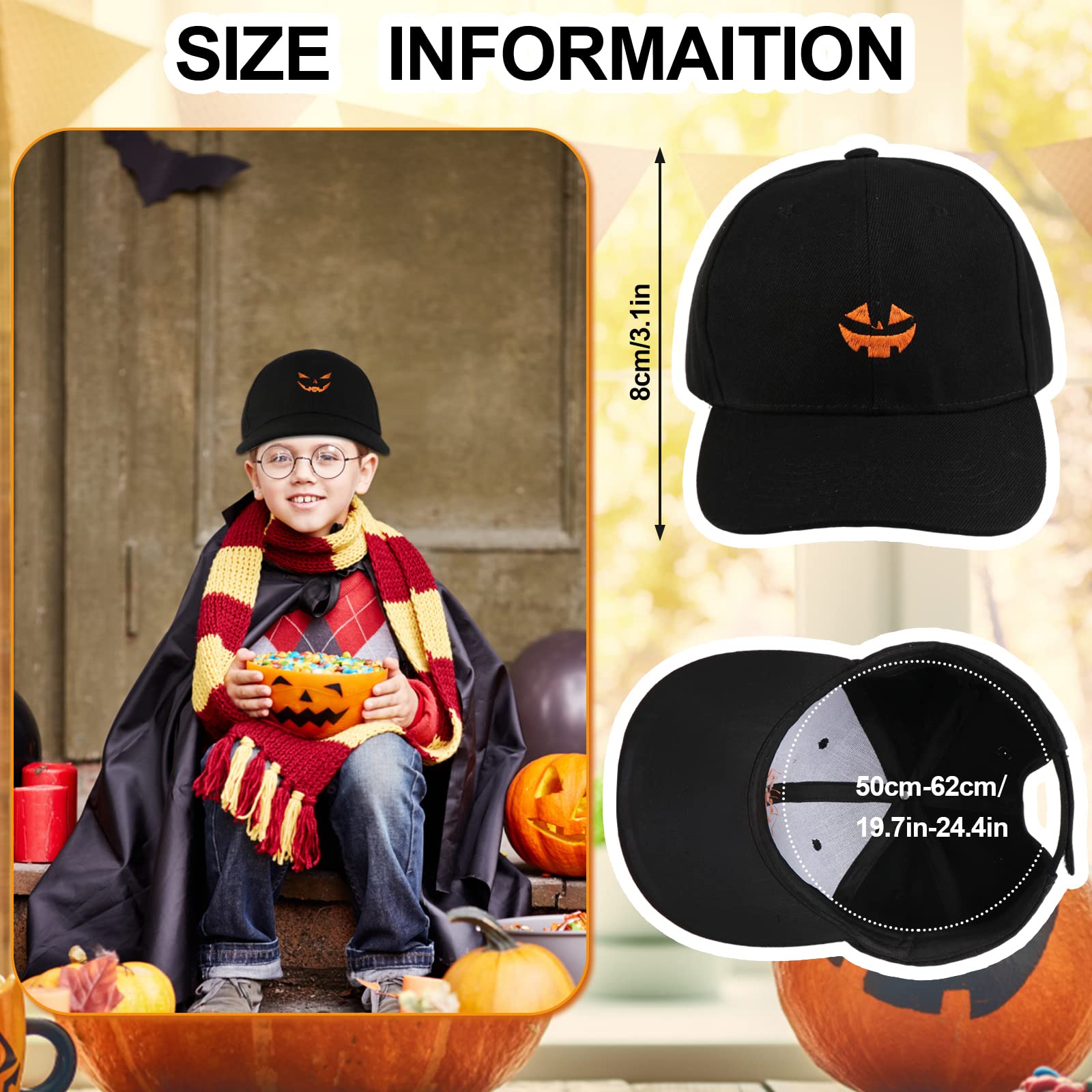 OBANGONG 4 Pcs Halloween Baseball Cap Pumpkin Baseball Dad Hats Adjustable Embroidery Ghost Smile Cap Unisex Black Cap for Men Women Daily Use