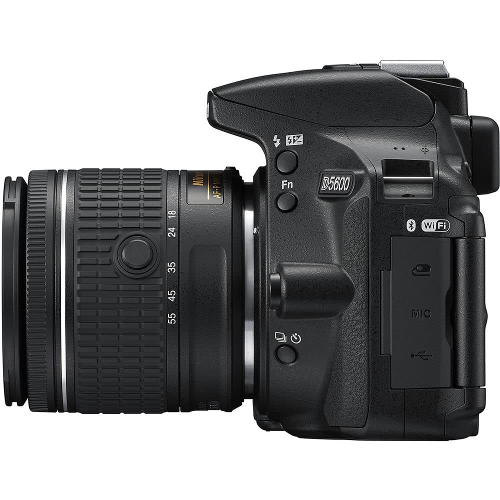 Nikon D5600 24.2MP DSLR Digital Camera with AF-P DX 18-55mm Lens (1576) Deluxe Bundle with 64GB SD Card + Large Camera Bag + Filter Kit + Spare Battery + Telephoto Lens (Renewed)