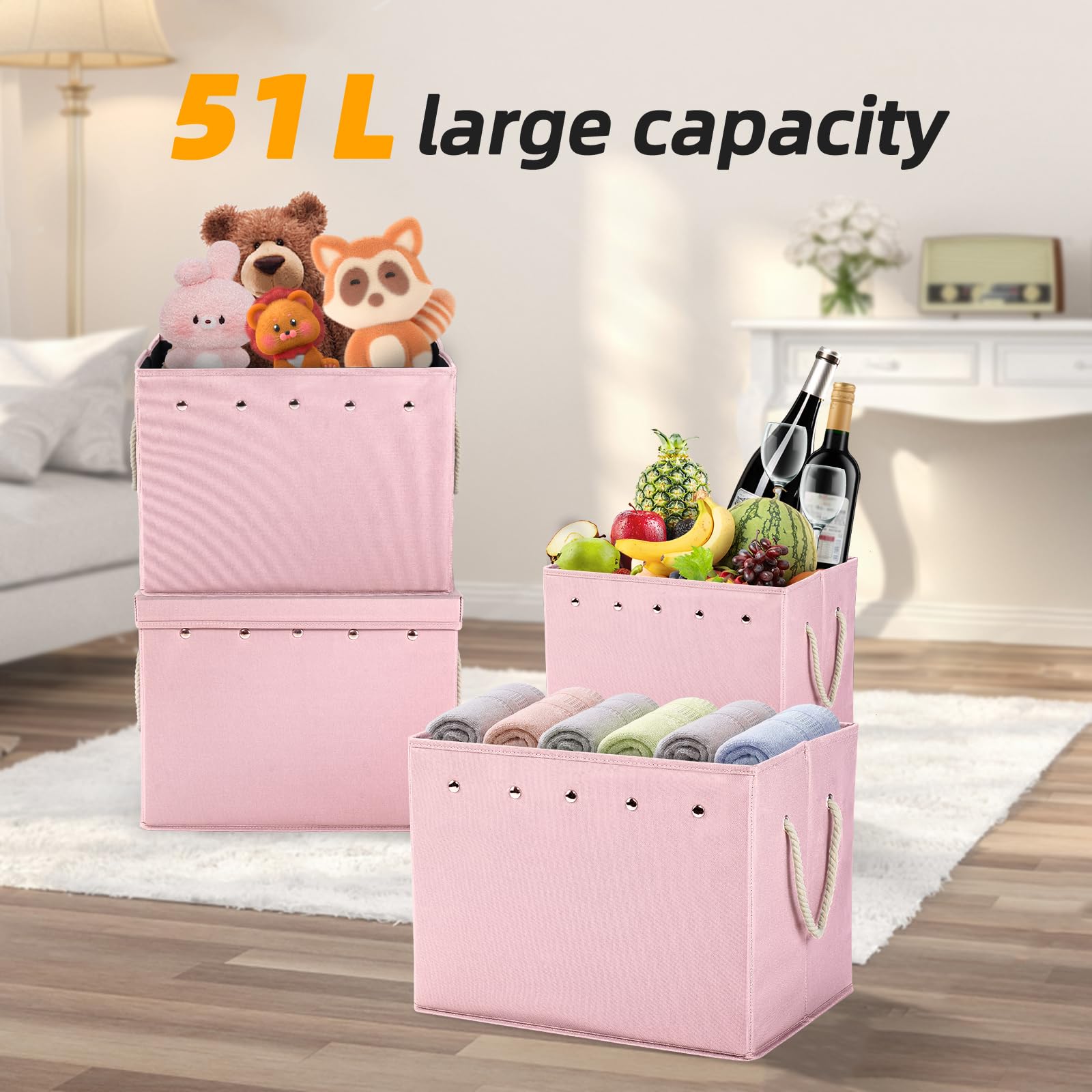 Toys Storage Organizer,Toy Bins for Kids Organizer,Play Mat Removable,Toy Chests & Organizers(Pink)