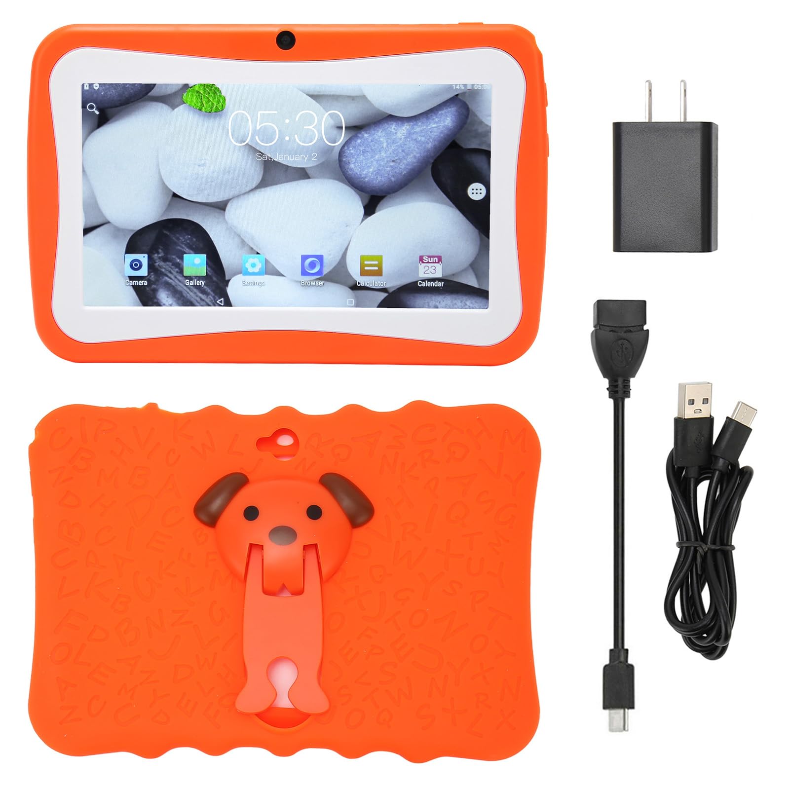 MAVIS LAVEN Tablet, 5G WiFi Long Battery Life Large Memory Kids Tablet 4 Core HD 1960x1080 7 Inch US Plug 100‑240V for Android 8.0 for Girls (Orange)
