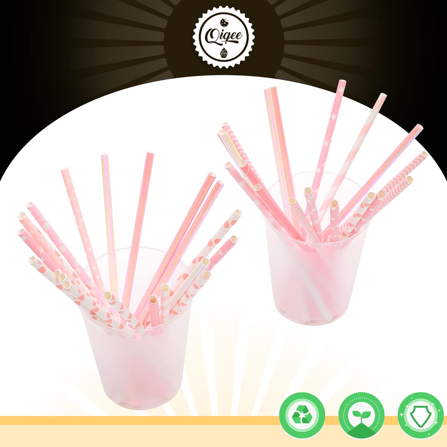 Pink Paper Straws for Drinking Pink Disposable Straws 150pcs Disposable Straws Bulk(10 Pattern) qiqee