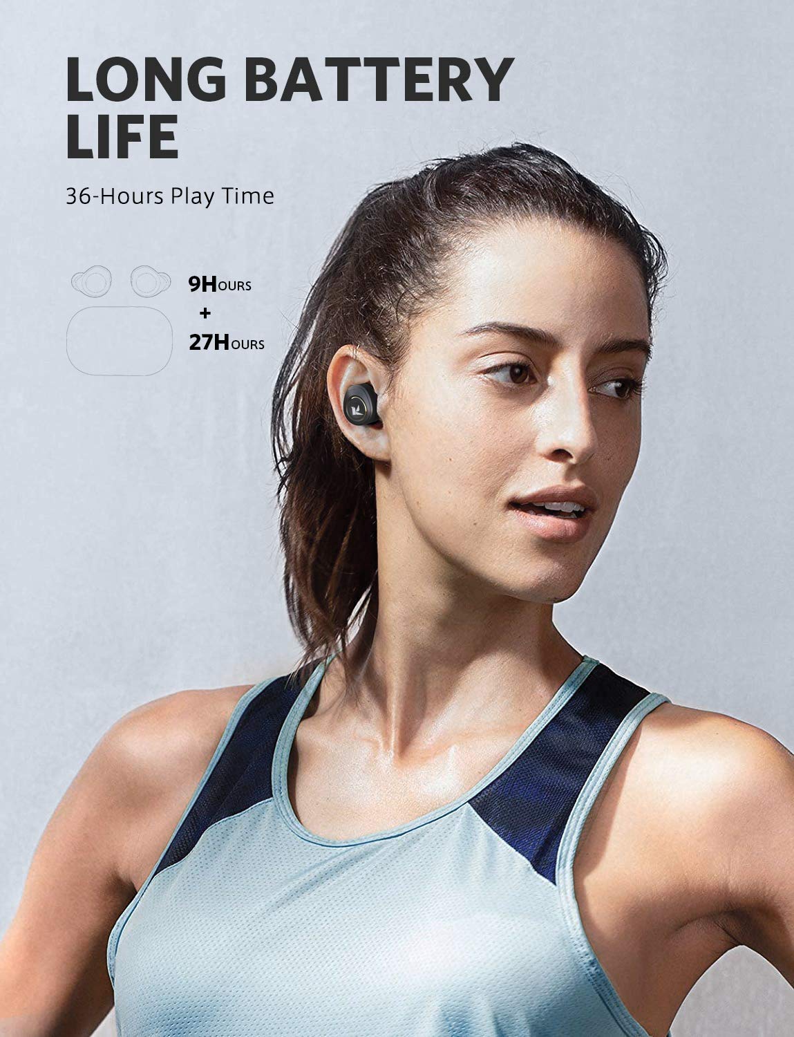 KOSETON E8 True Wireless Earbuds, Bluetooth 5.0 Earbuds Deep Bass Sound, 50 Hrs Playtime with Charging Case, Touch Control / IPX5 Waterproof/USB-C Quick Charging/Twin&Mono Mode/Mics