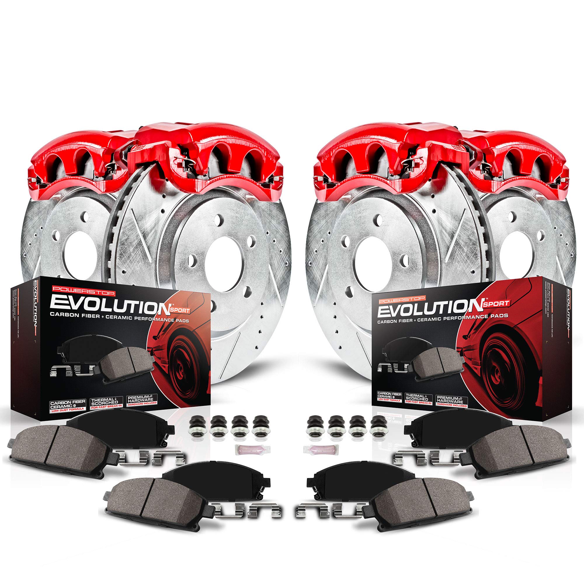 Power Stop Front and Rear KC6820A Z23 Daily Driver Brake Pad and Rotor Kit with Red Powder Coated Calipers