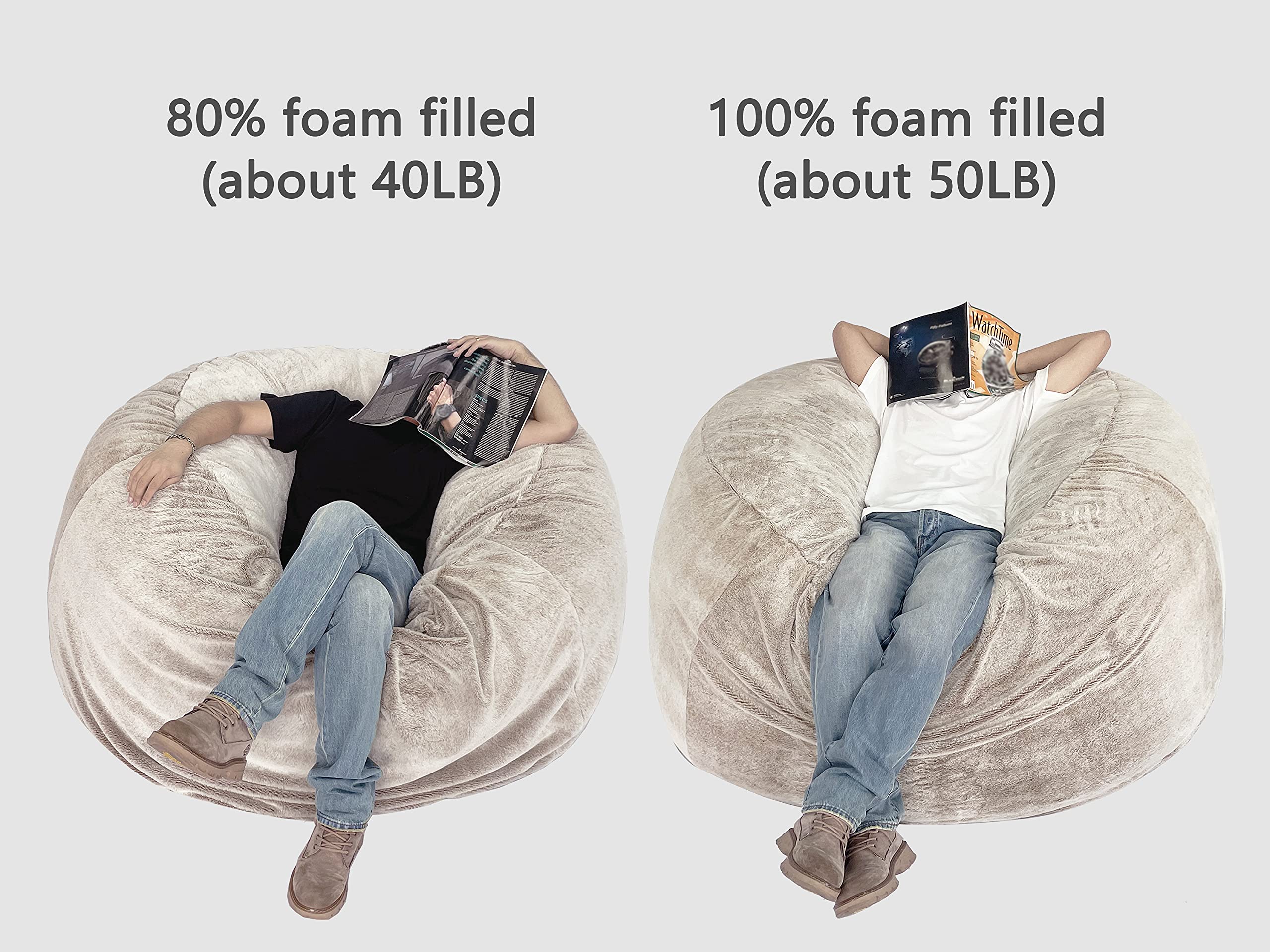 N&V Bean Bag Chair Cover L (4 FT) Super Fluffy Bean Sack Khaki Cover with Liner (Cover ONLY)