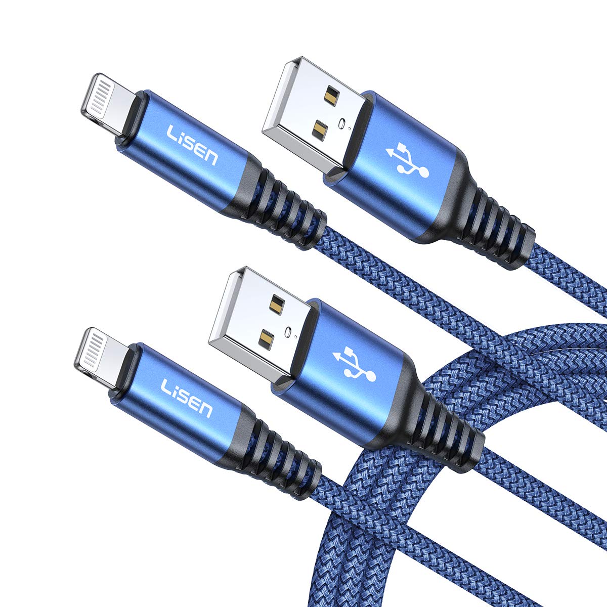 LISEN iPhone Charger, Lightning Cable [MFi Certified] 2-Pack 6FT, Nylon Braided 2.4A Fast Charging iPhone Charging Cord Compatible with iPhone 13 Mini 13 12 11 Pro Max XR XS Max X 8 7 6 Plus SE iPad…