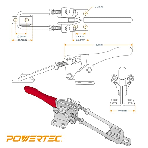 POWERTEC 2PK Toggle Clamp, 1000 lbs Holding Capacity, 334 Adjustable U Bolt Latch w/Antislip Hand Grip for Woodworking Jigs & Fixtures, Smoker, Tire Carrier, Tool Box, Cabinet (20309-P2)