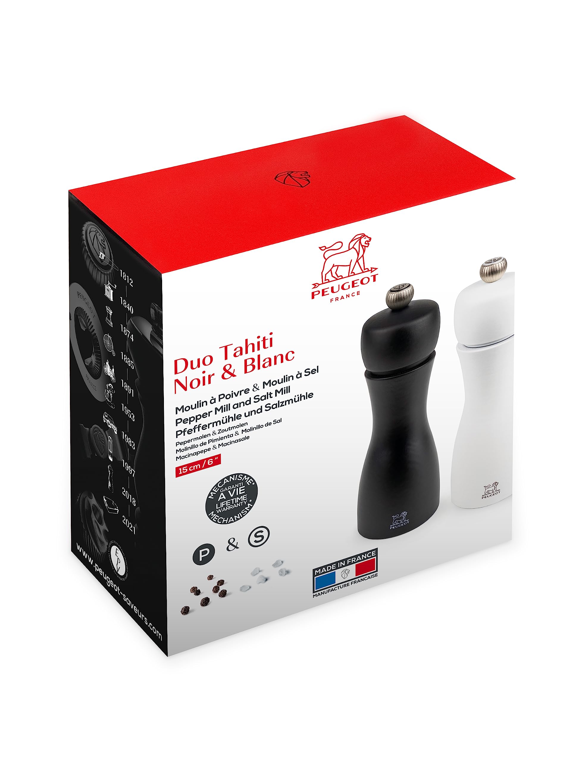 Peugeot 2/24260 Tahiti 6 Inch Black Pepper Mill and White Salt Mill Set