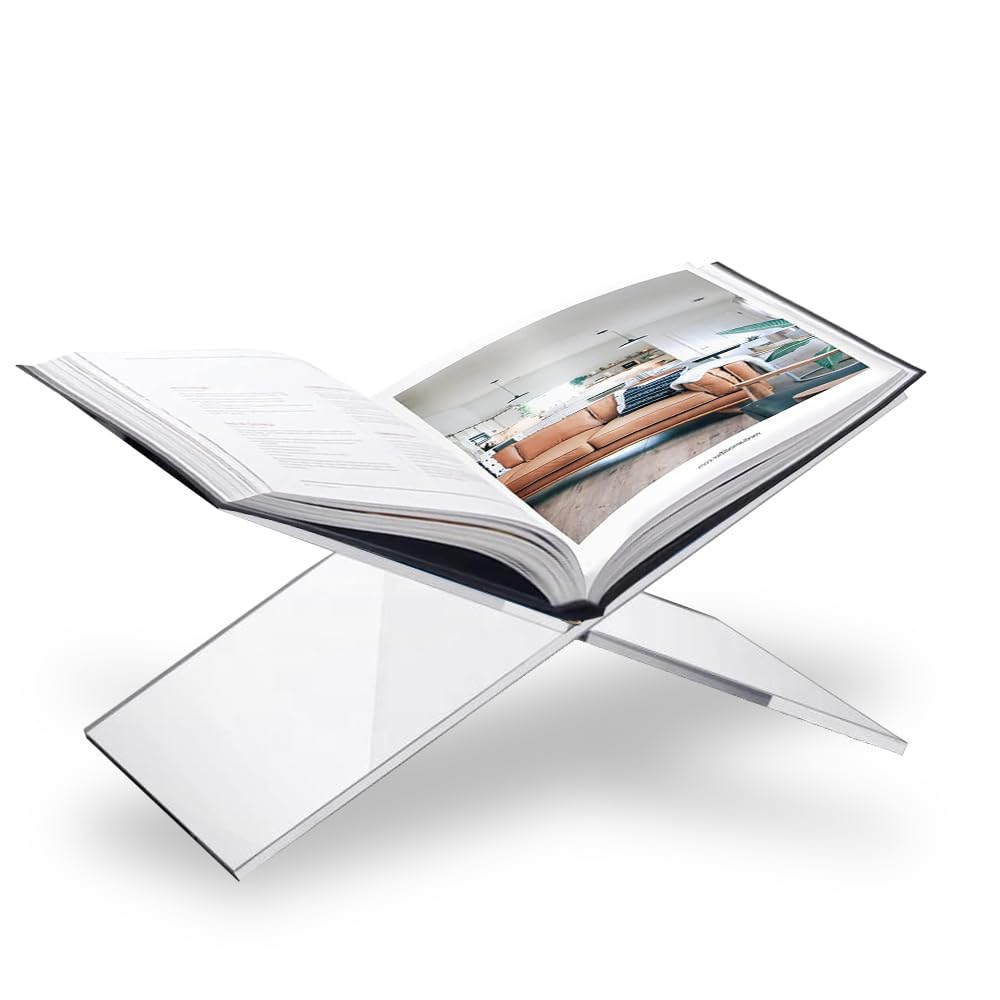 SK Acrylic Book Stand Large - 6 x 12 x 6ā - Quran Holder Stand - Acrylic Book Holder for Coffee Table Books ā Cookbook Holder - Cookbook Stand for Kitchen ā Home Decor ā Table Decor