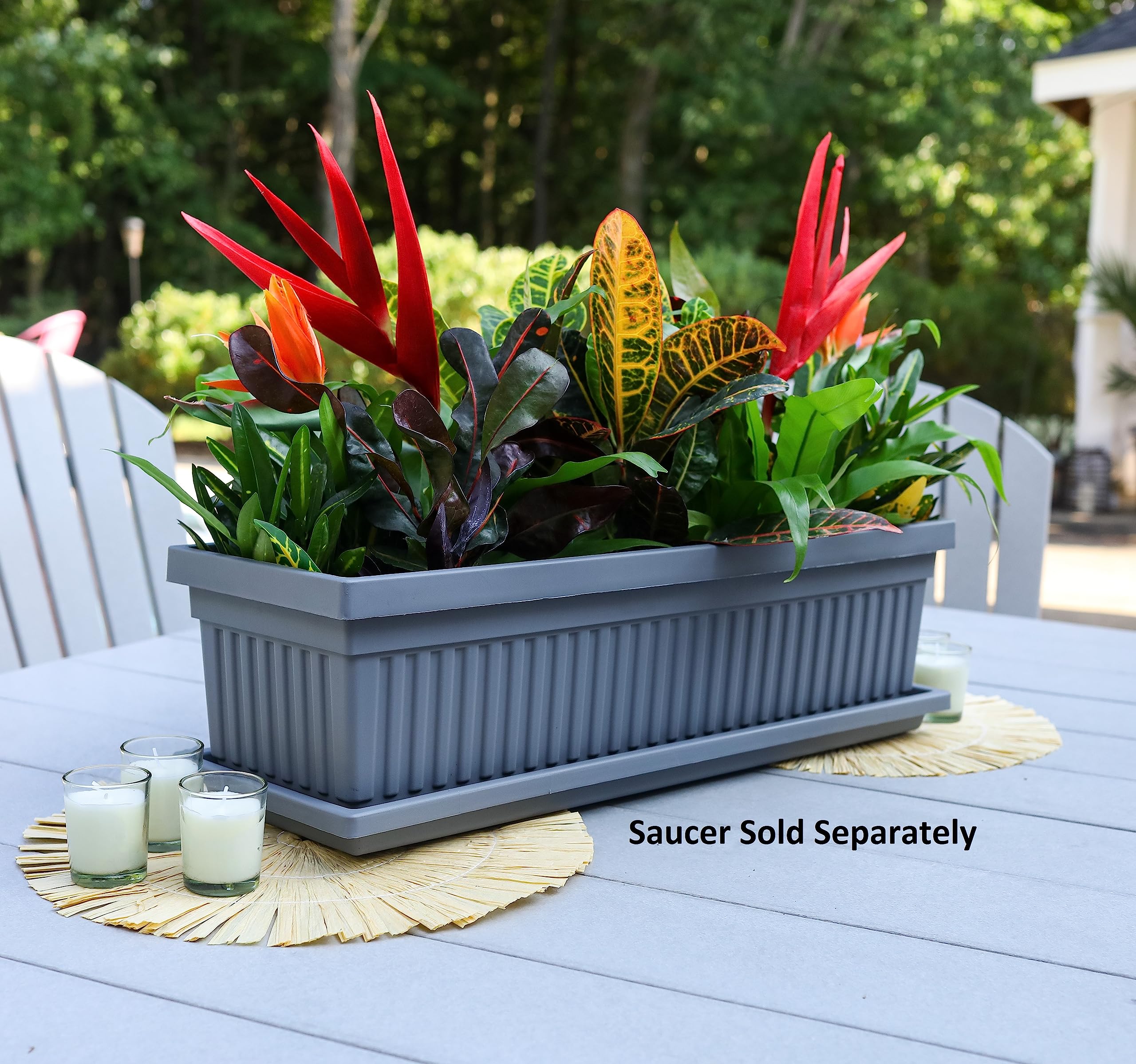 The HC Companies 18 Inch Venetian Rectangular Window Planter Box - Lightweight Plastic Indoor Outdoor Plant Pot with Drainage for Windowsill, Herbs, Flowers, Black