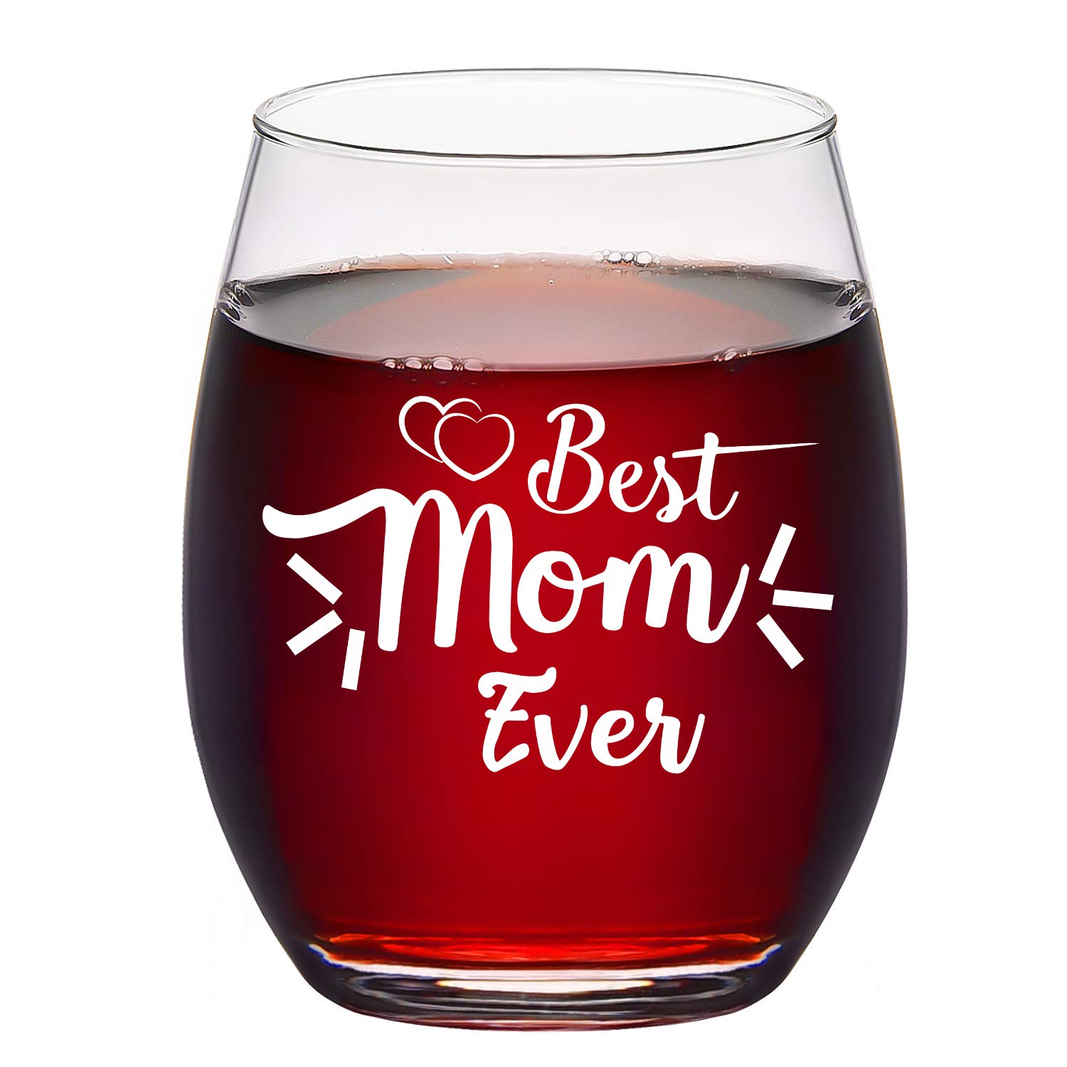 Mother's Day Gift - Best Mom Ever Stemless Wine Glass, Mom Wine Glass 15Oz - Birthday Gift, Mother's Day Gift for Women Mom Mother Wife from Daughter Son Husband