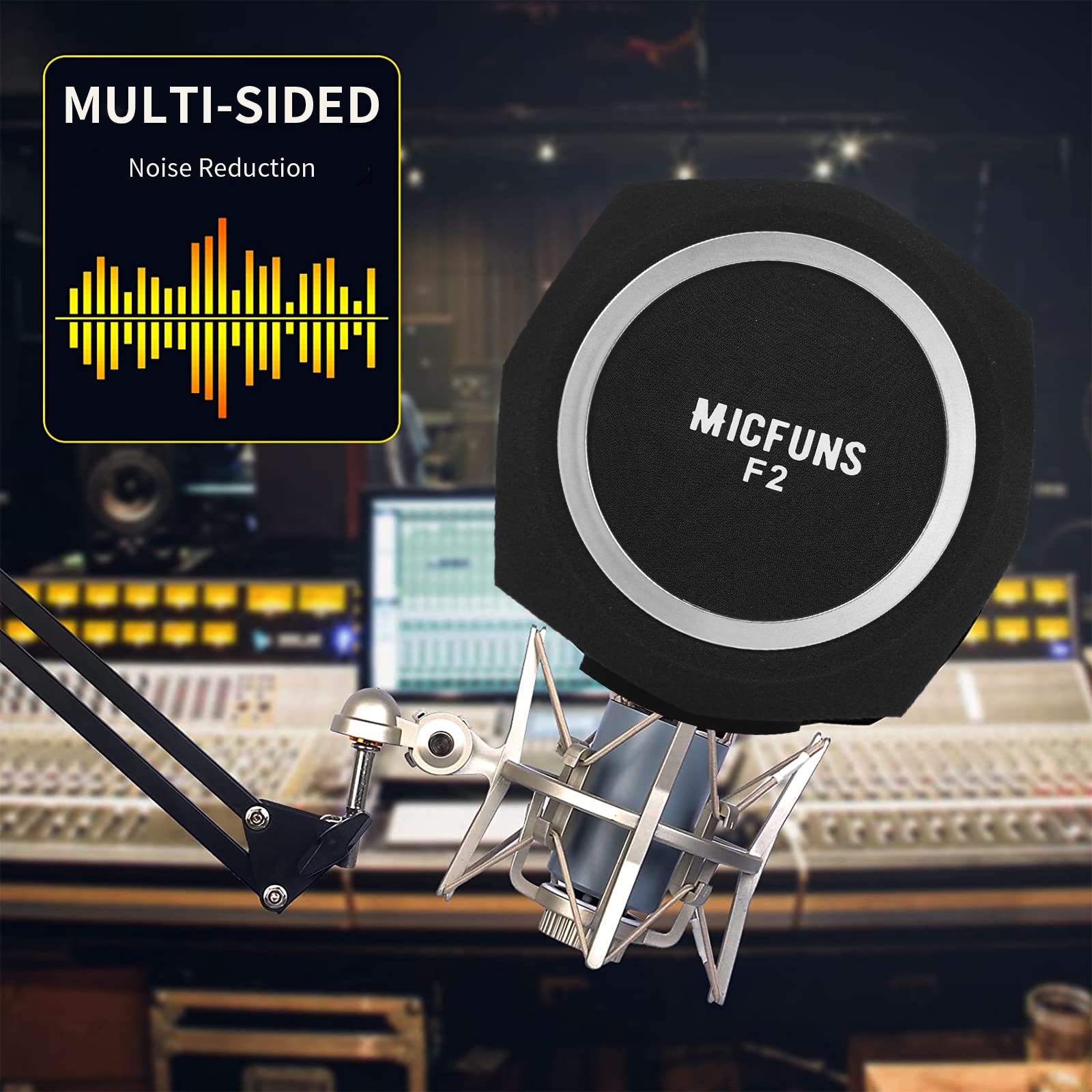 micfuns Studio Microphone windscreen F3 Microphone Wind Shield Pop Filter for 1.77 inch-2.36 inch Vocal Isolation Booth Portable Studio Equipment, soundproof Cover(Blue)