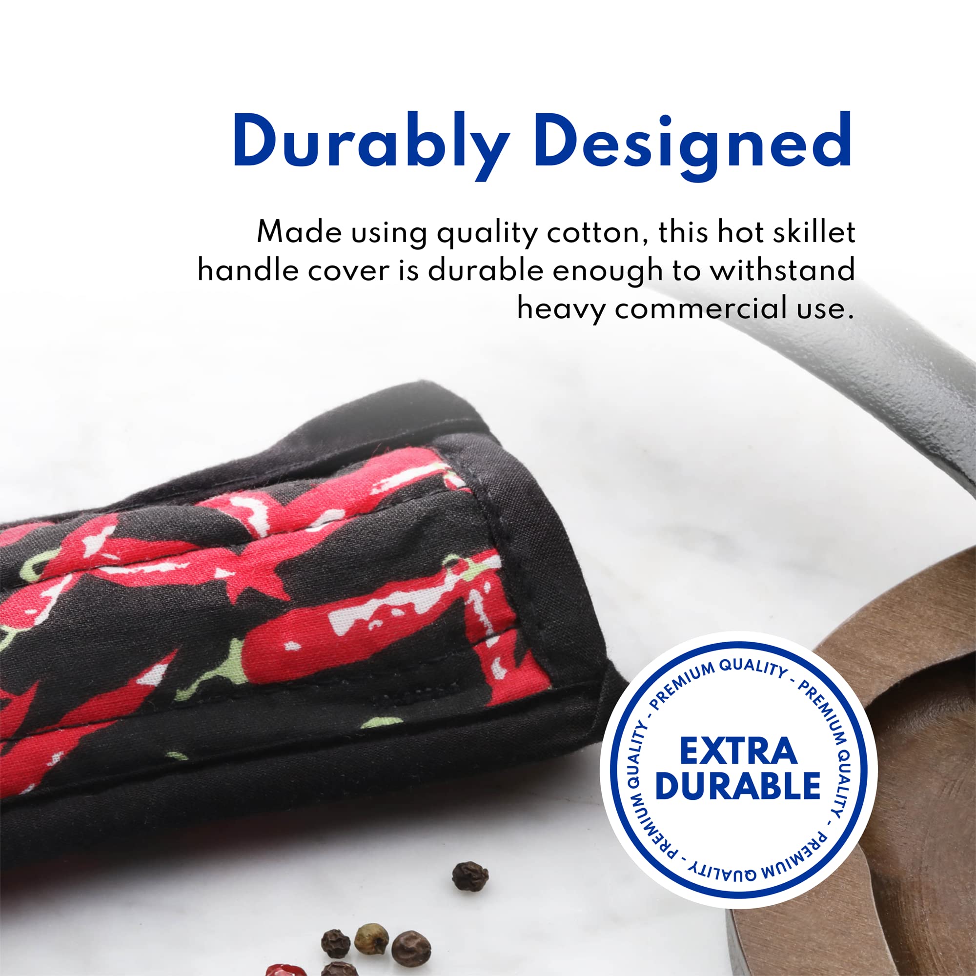 New Star Foodservice 1028744 Commercial-Grade Hot Skillet Handle Cover Holder, Hot Handle Holders/Mitts, Red Peppers Pan Cotton Handle Sleeve, Set of 6